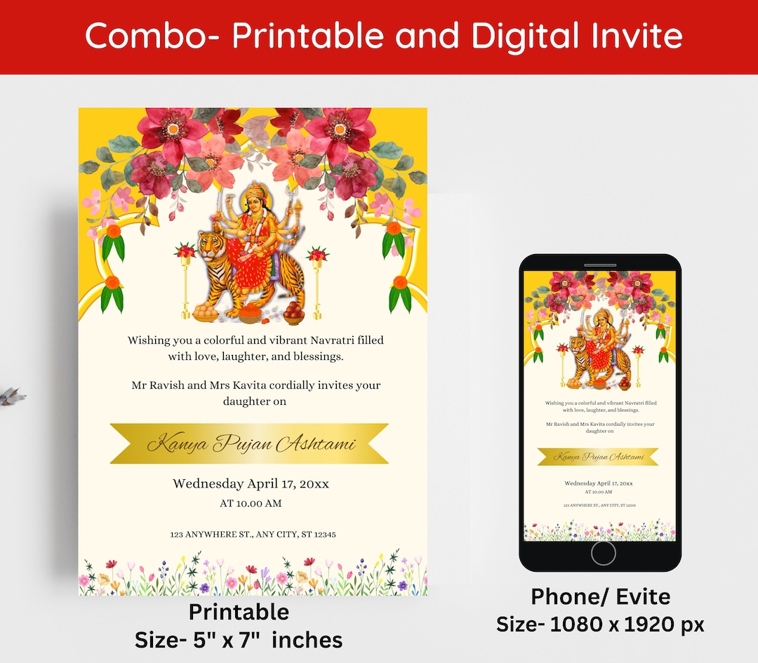 Navratri Invitation, Navratri Kanjak Puja Invite, Kanya Pujan Invite ...