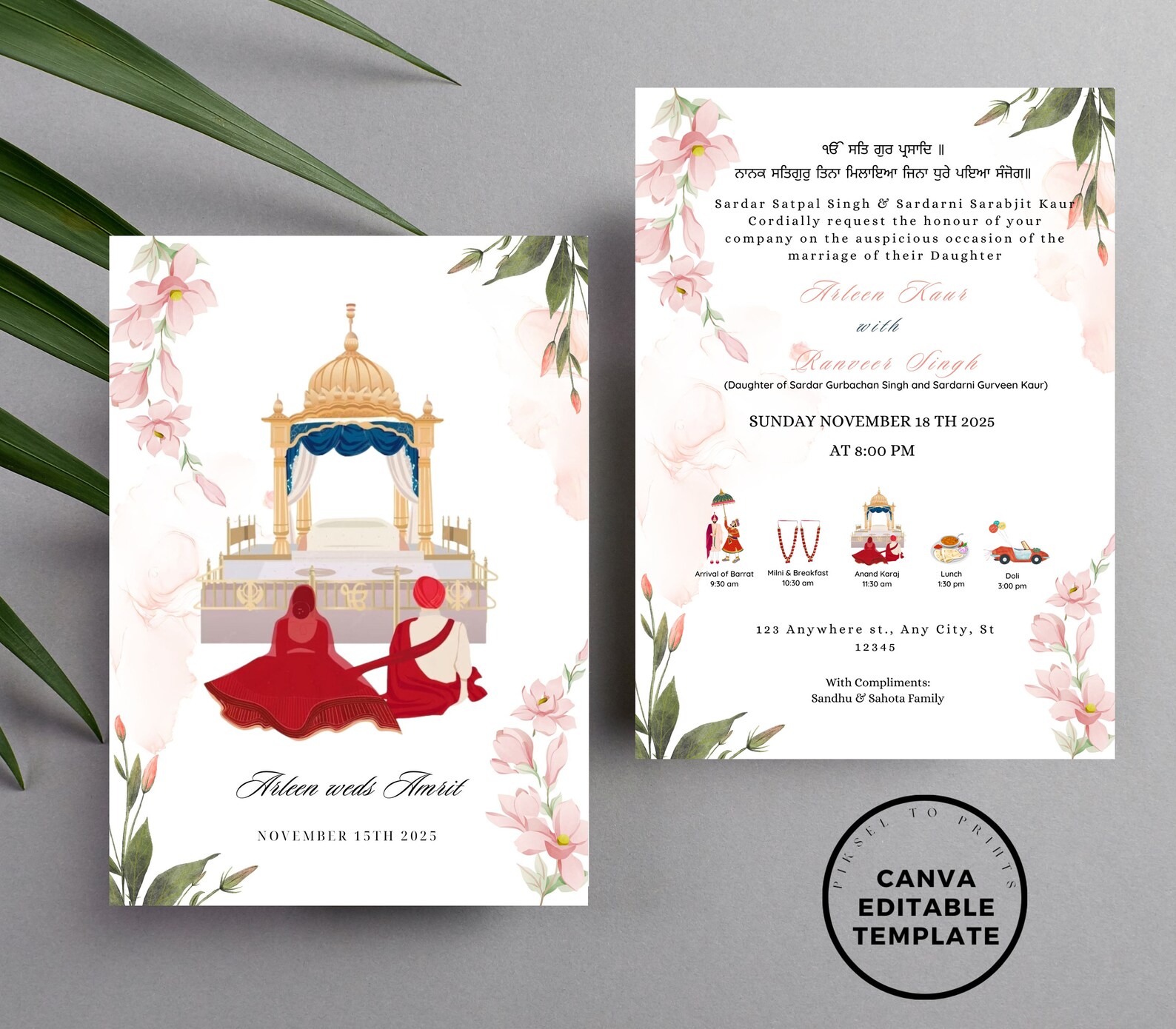 Editable Sikh Wedding Invitation Set, Luxury Sikh Wedding Card, Elegant ...