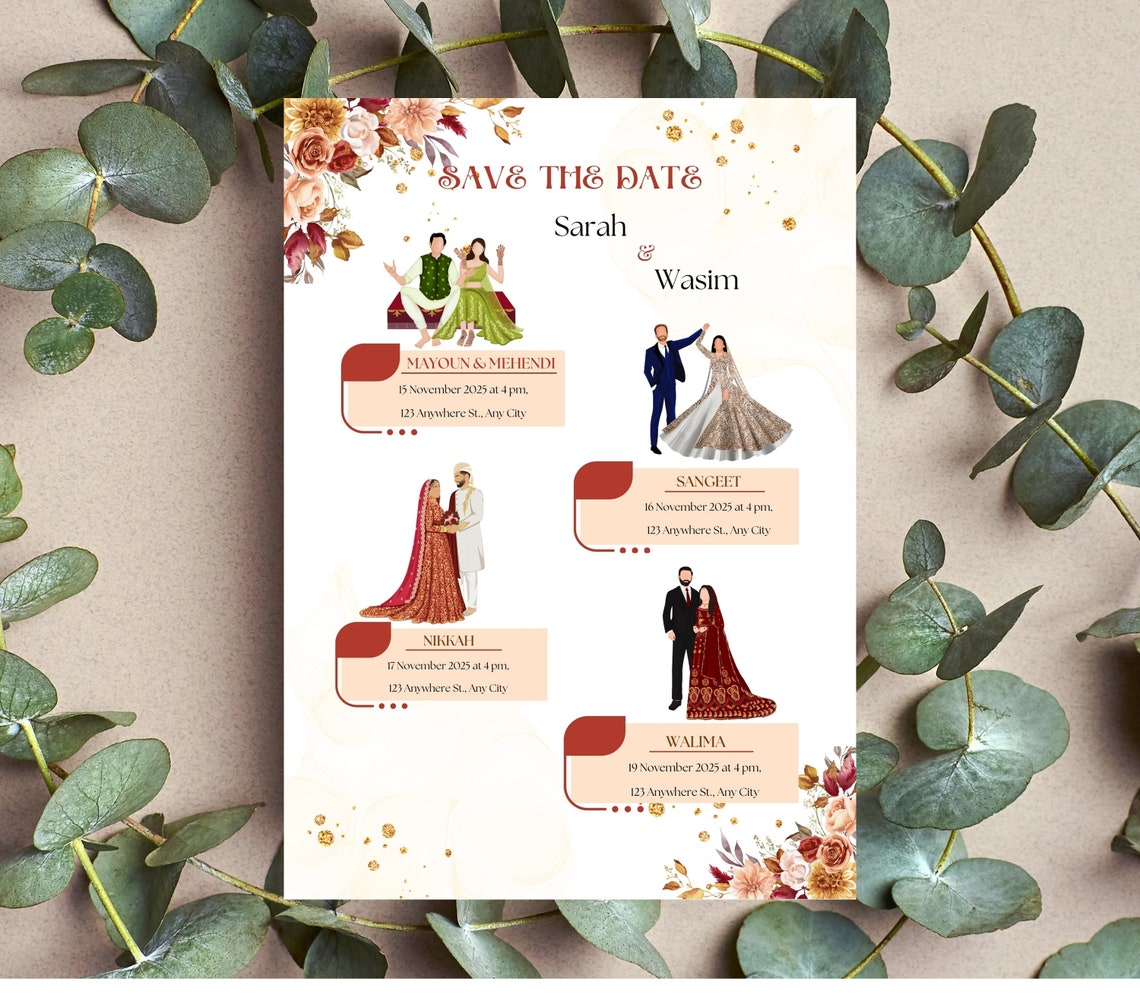 Editable Muslim Save the Date Invite All in One, Islamic Wedding ...