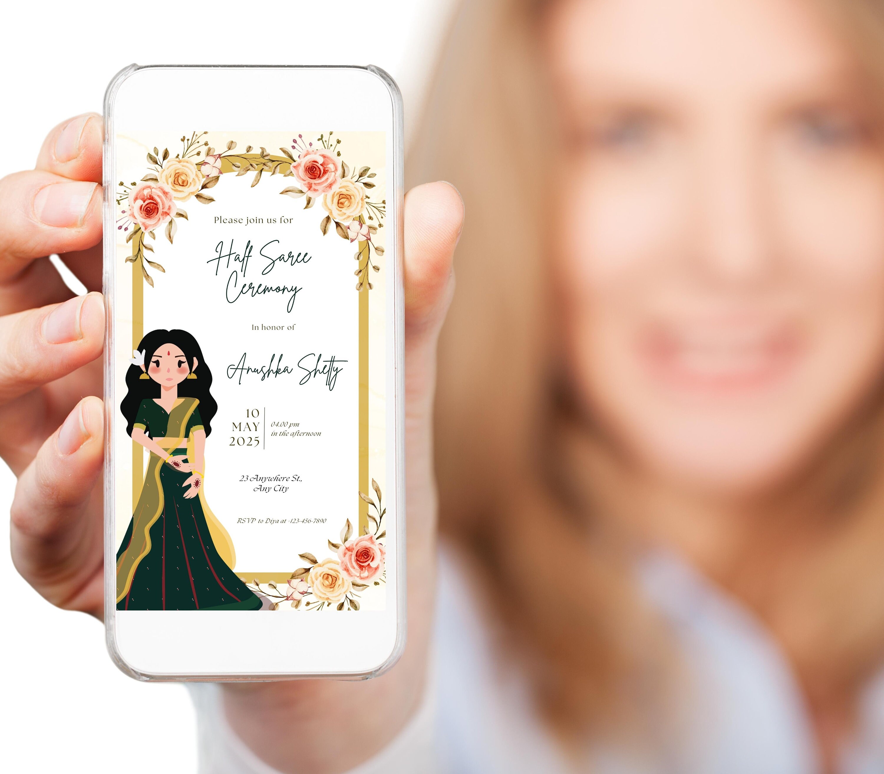 Editable Half Saree Ceremony Invitation Half Saree Function - Etsy