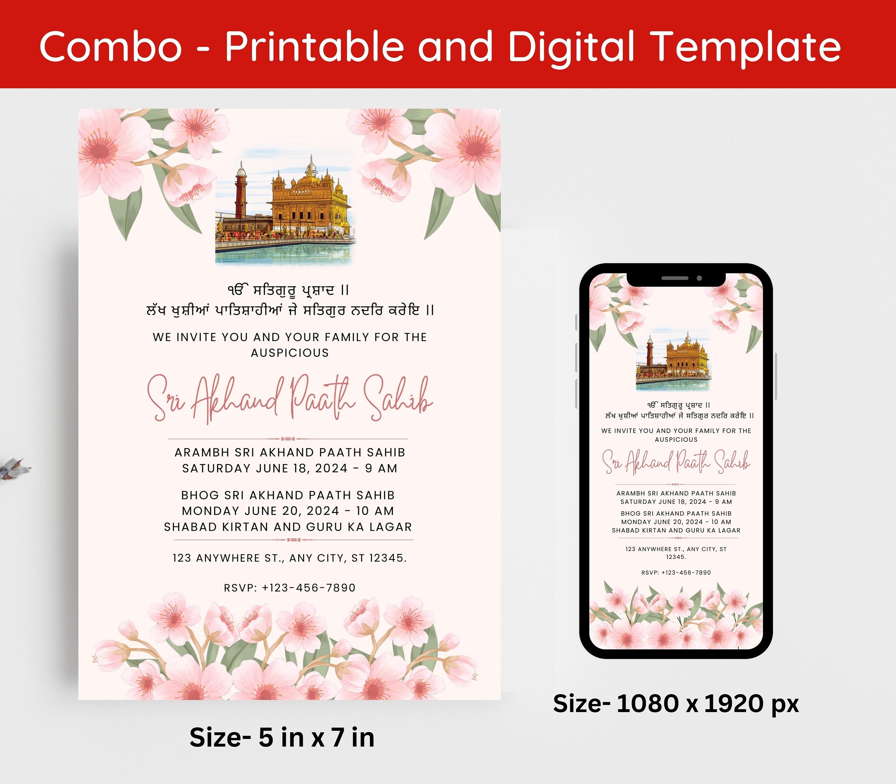 Floral Akhand Path Invitation Card: Editable Sukhmani Sahib Paath ...