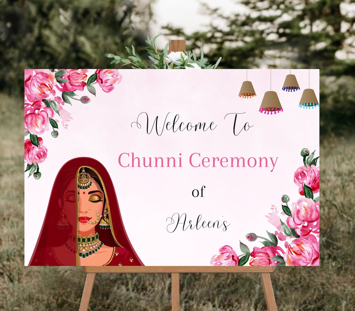 Editable Chunni Ceremony Welcome Sign, Chunni Ceremony Sign, Punjabi ...