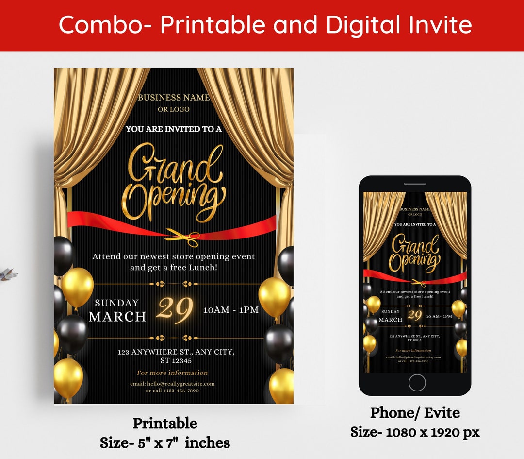 Editable Grand Opening Invitation Template, Business Launch Event ...