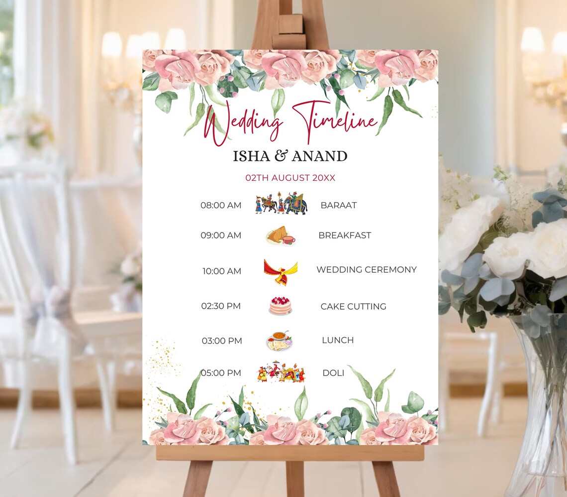 Indian Wedding Itinerary Timeline Sign, Hindu Wedding Program, Sikh ...
