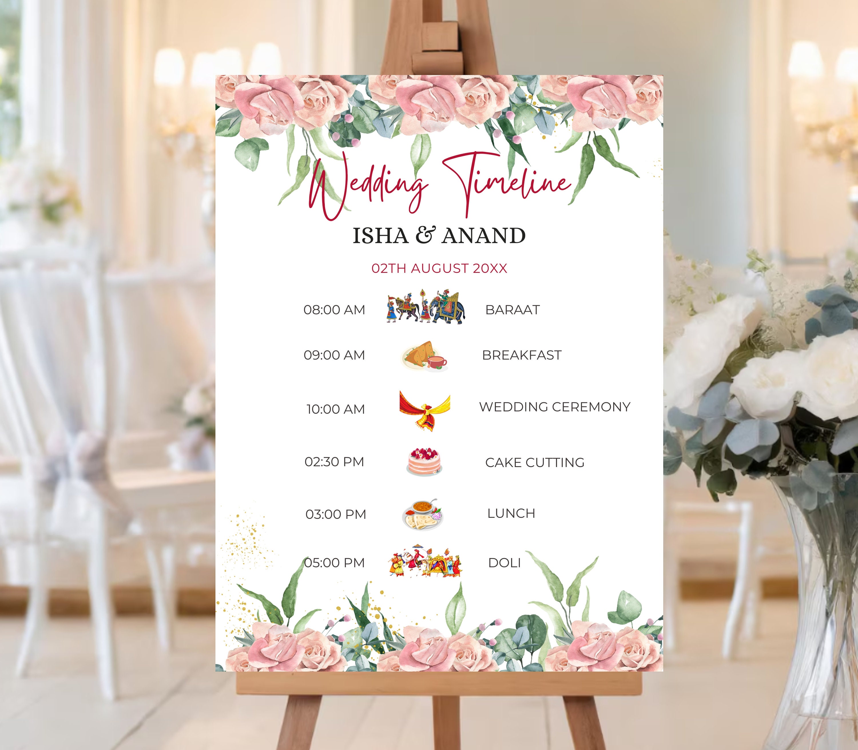 Indian Wedding Itinerary Timeline Sign, Hindu Wedding Program, Sikh ...