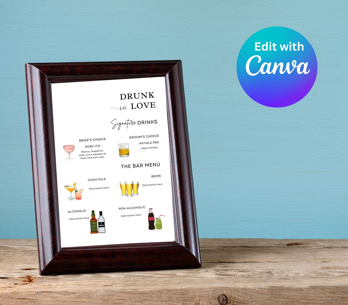 Editable Signature Drink Sign, Minimalist Wedding Bar Menu, Modern ...