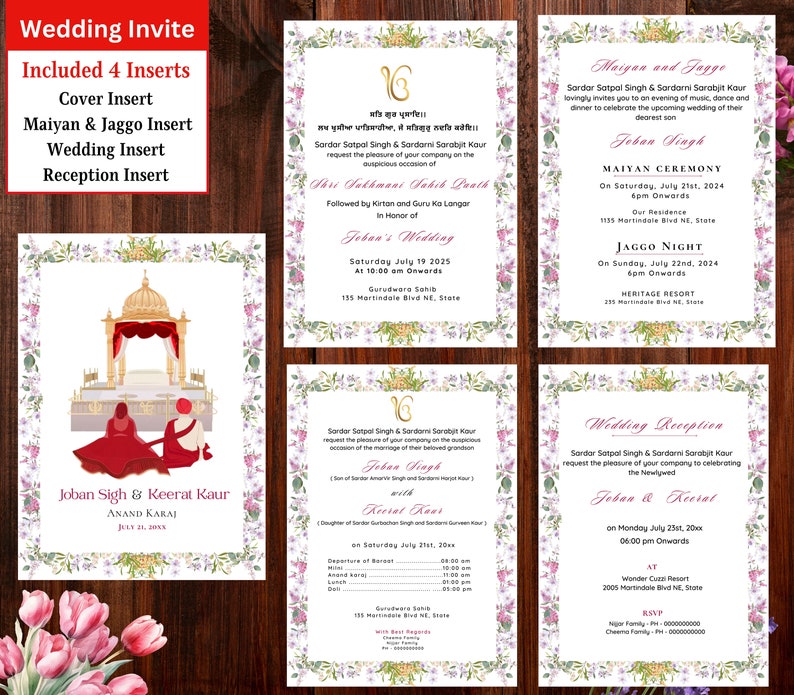Editable Sikh Wedding Invitation Card: Anand Karaj, Punjabi Shaadi Card ...