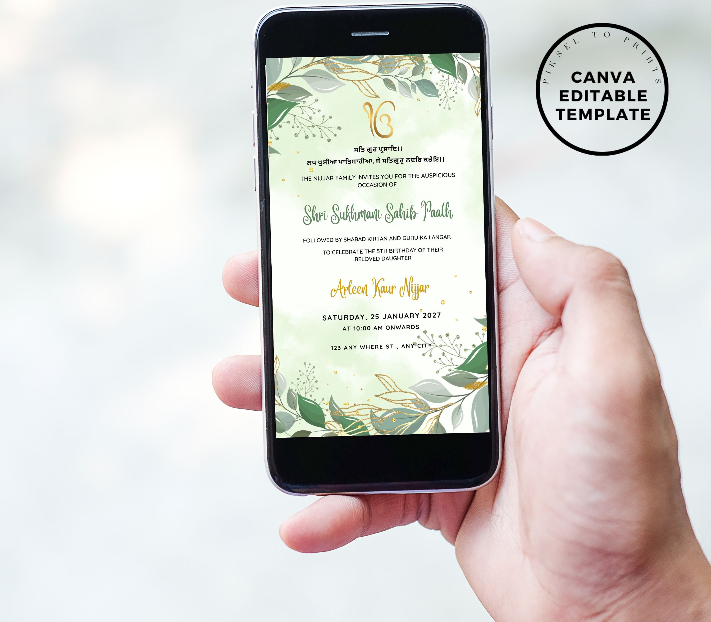 Editable Greenery Sukhmani Sahib Path Birthday Invitation, Sukhmani ...