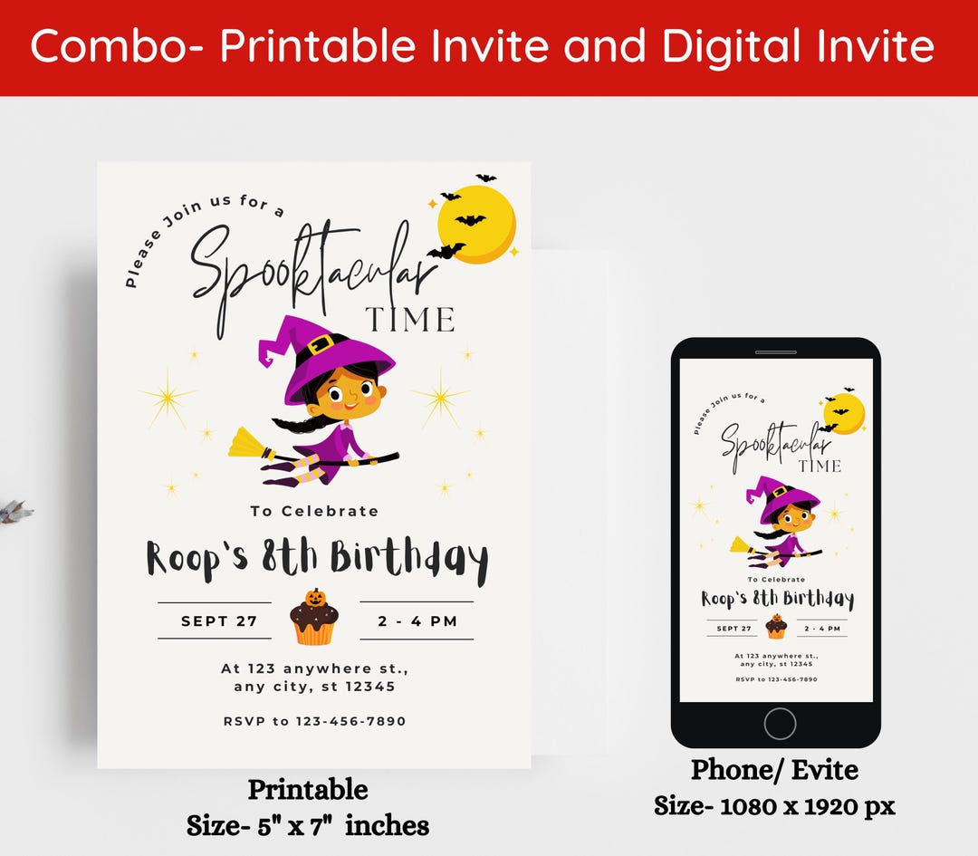 Editable Halloween Witch Birthday Invitation, Spooktacular Time ...
