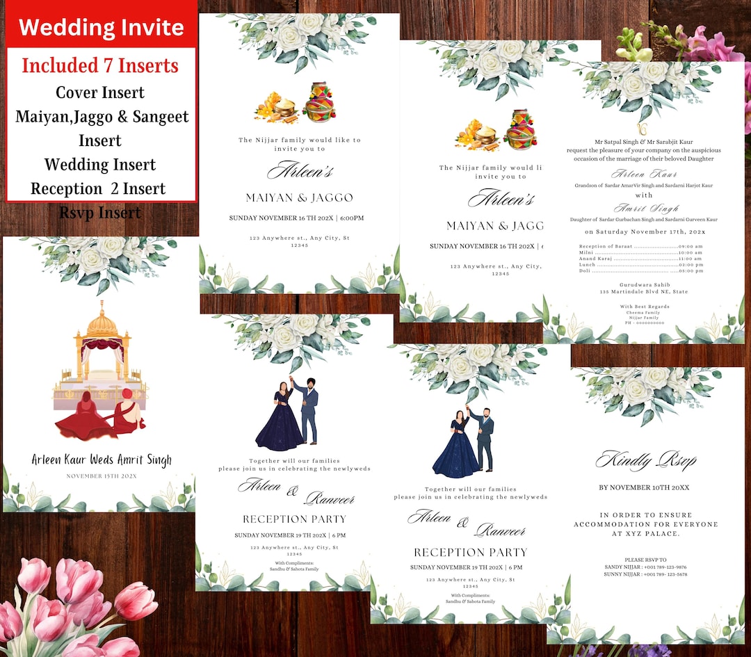 Editable Sikh Wedding Invitation Set, Luxury Sikh Wedding Card, Elegant ...