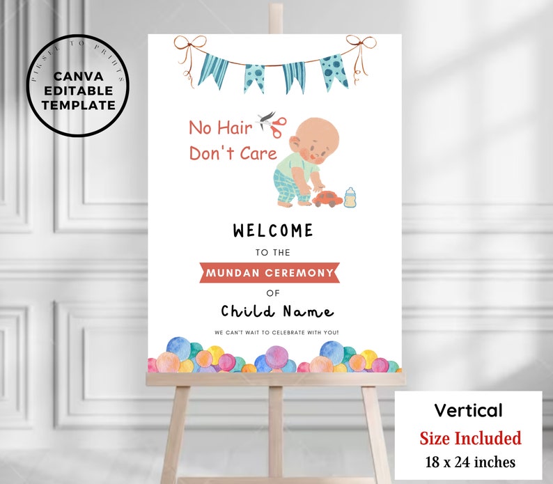 Watercolor Mundan Welcome Sign: Indian First Time Hair Cutting Ceremony ...