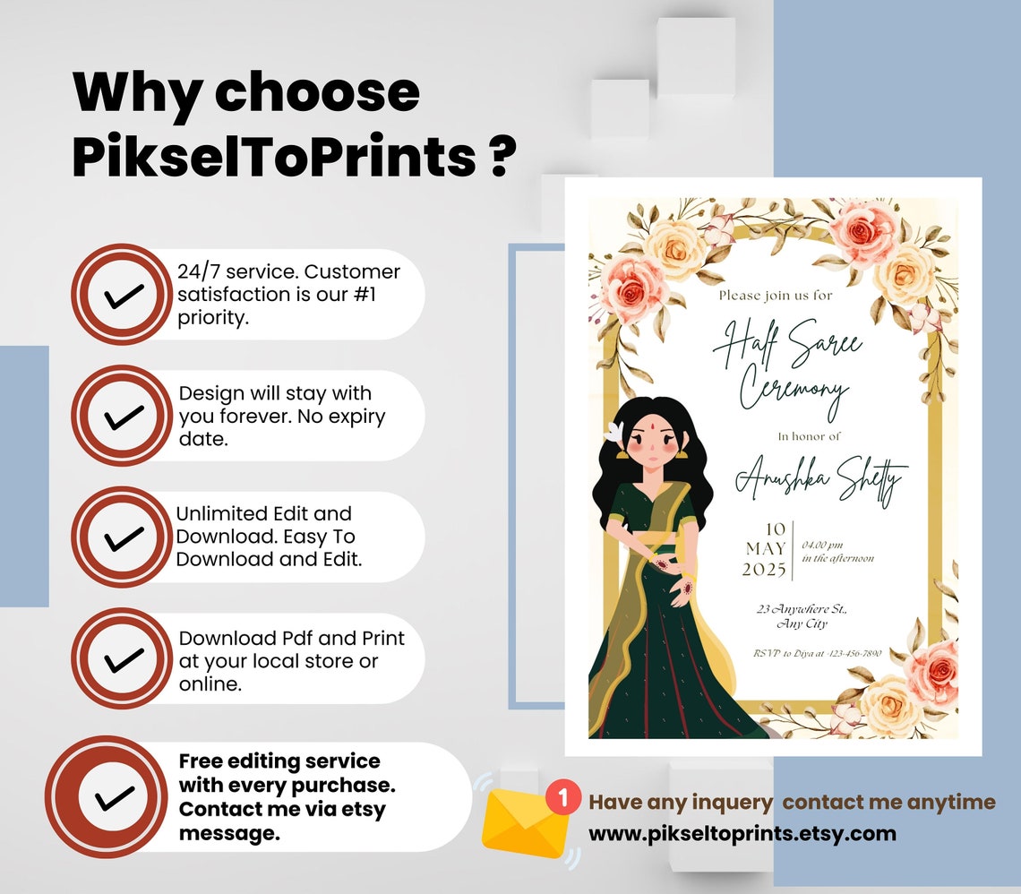 Editable Half Saree Ceremony Invitation Half Saree Function - Etsy