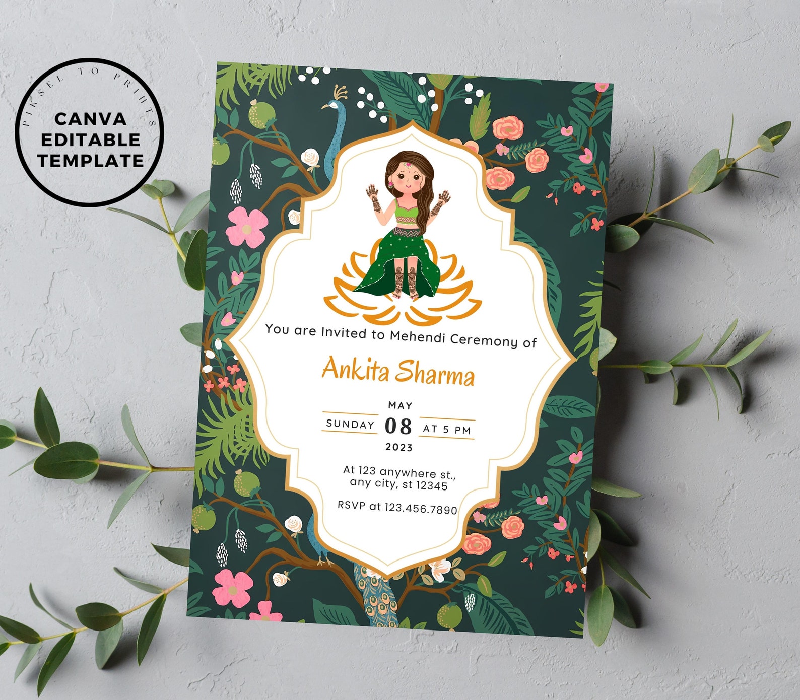 Mehndi Invitation Card Mehndi Invite Digital Henna Party - Etsy Canada