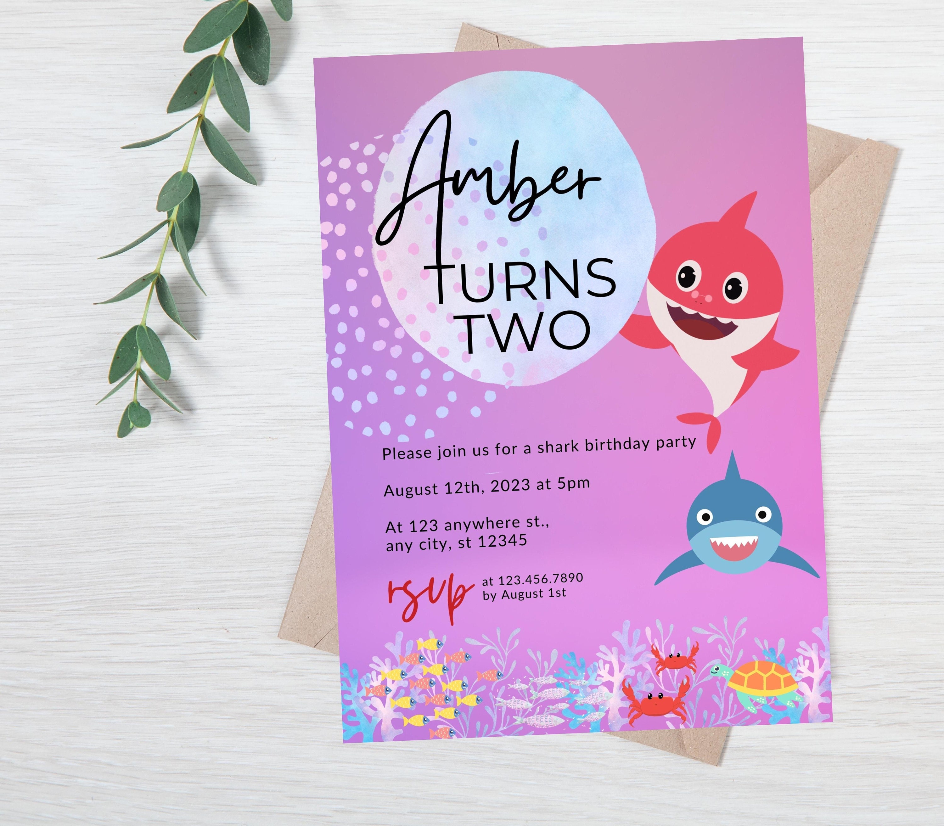 Editable Baby Shark Birthday Invitation, Girl Baby Shark Invite, Pink ...