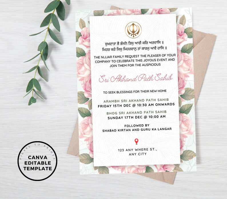Editable Floral Akhand Path Invitation Card, Sukhmani Sahib Path ...