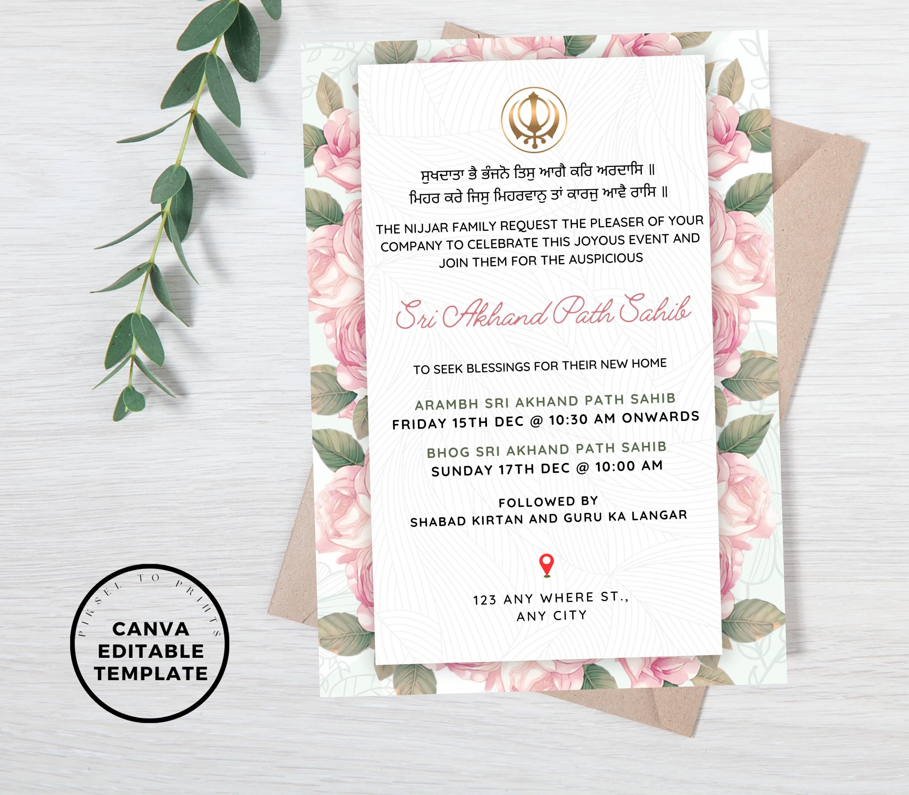 Editable Floral Akhand Path Invitation Card, Sukhmani Sahib Path ...
