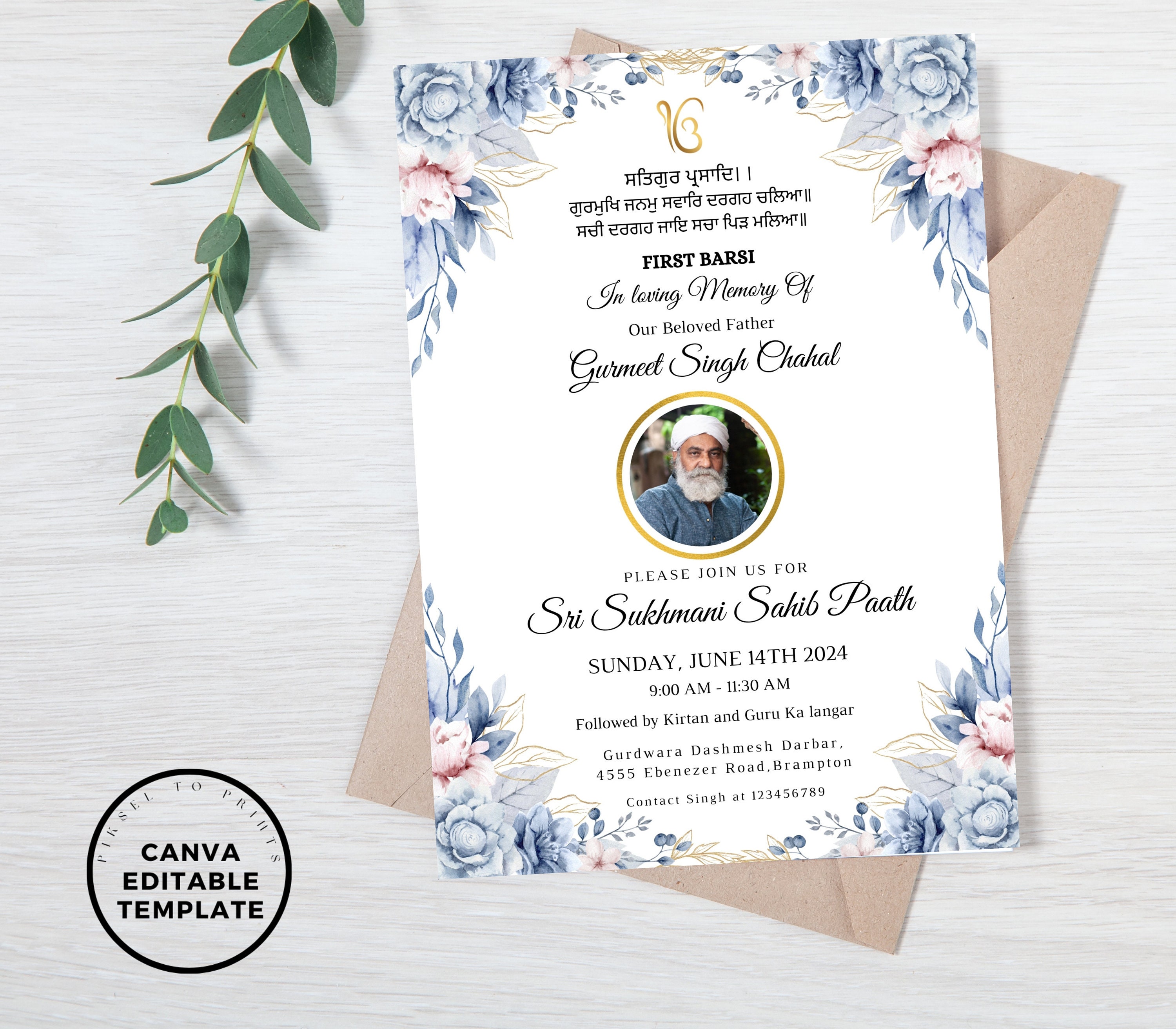 Editable Punjabi Funeral Invite Sikh Funeral Invitation First Barsi ...