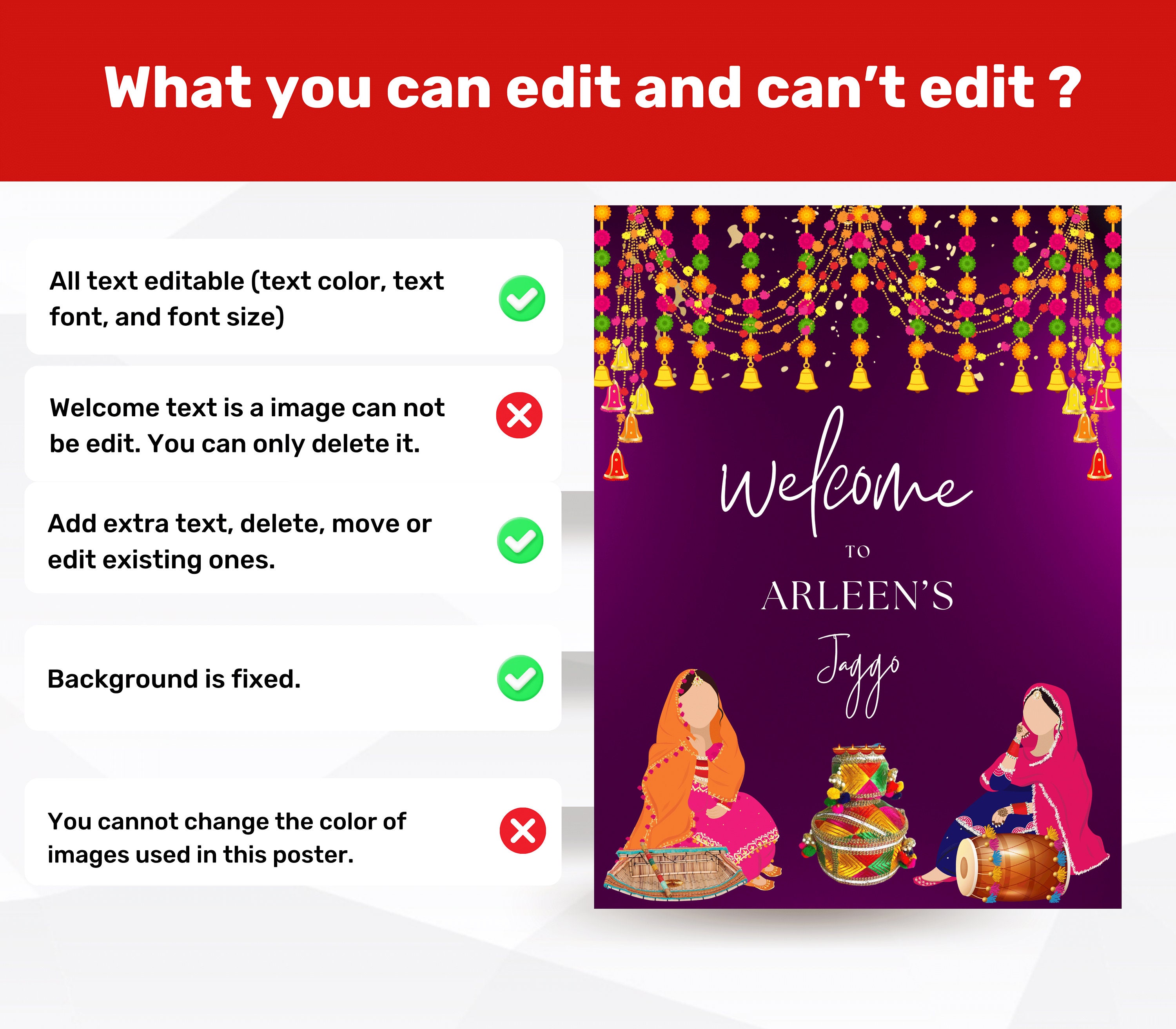 Editable Jaggo Ceremony Welcome Sign, Punjabi Wedding Jaggo Decor ...