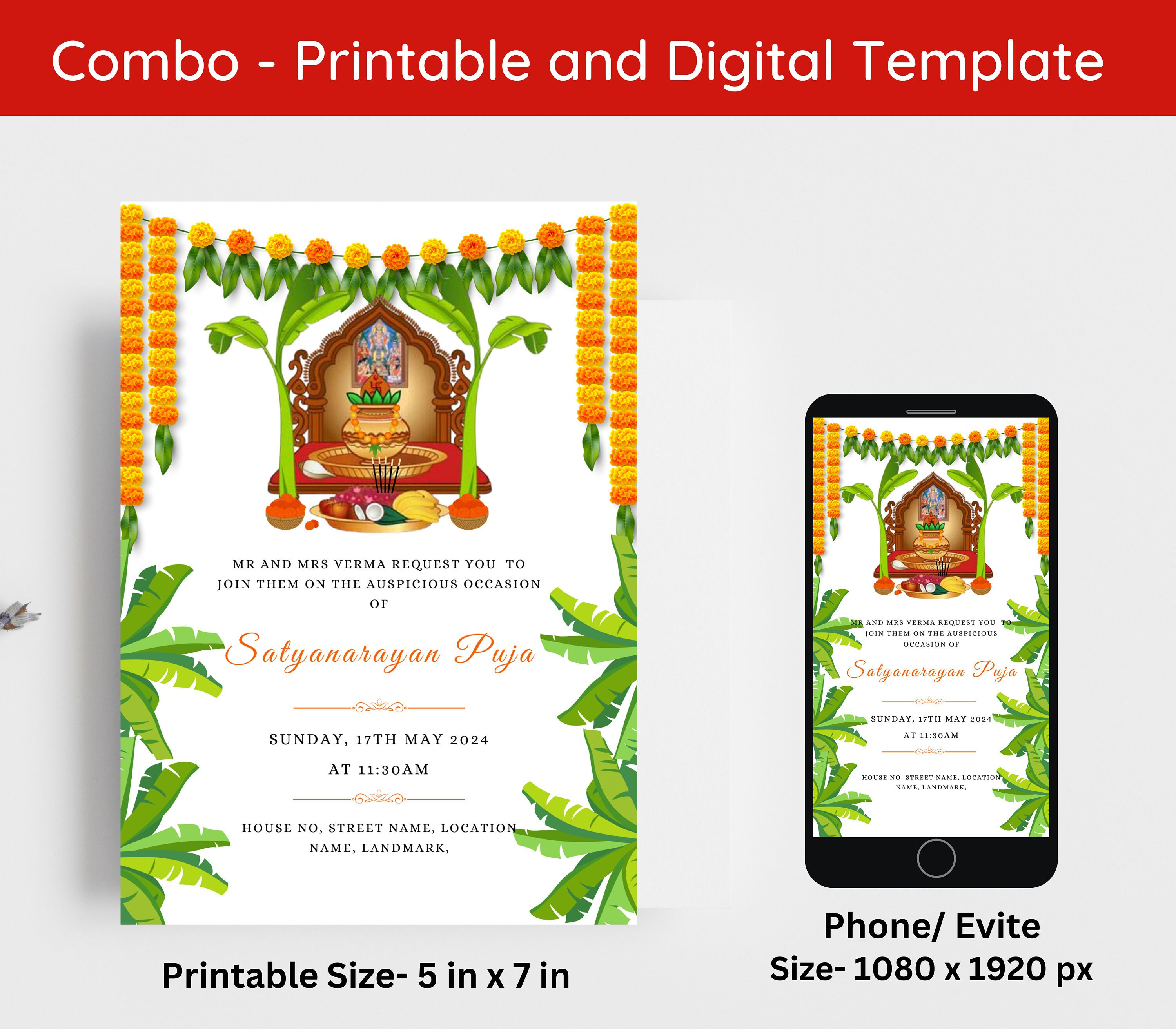 Buy Editable Sri Satyanarayana Pooja Invitation, Satyanarayan Katha ...