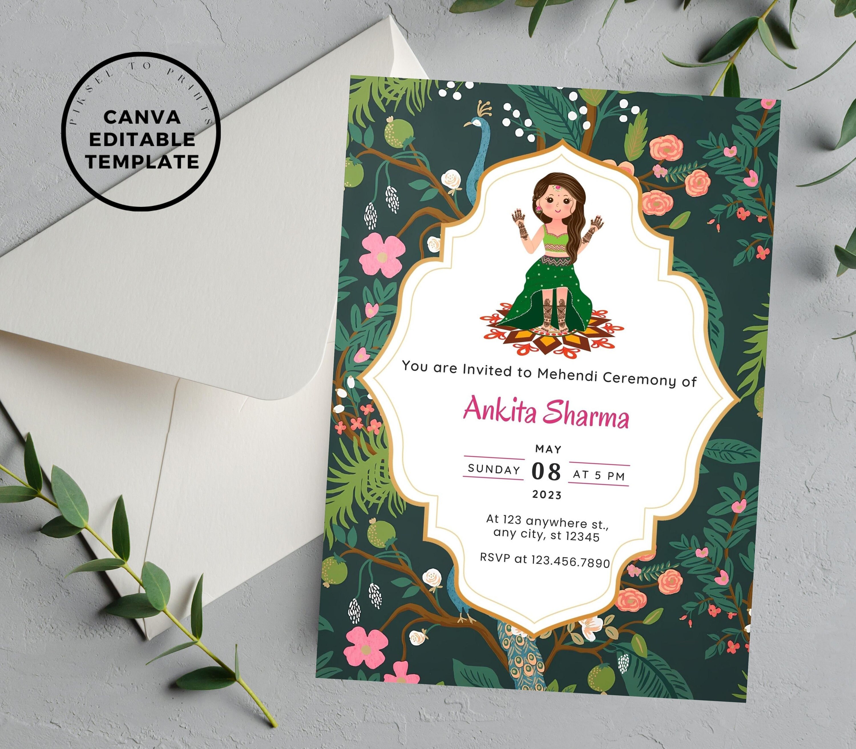 Mehndi Invitation Card Mehndi Invite Digital Henna Party - Etsy Canada