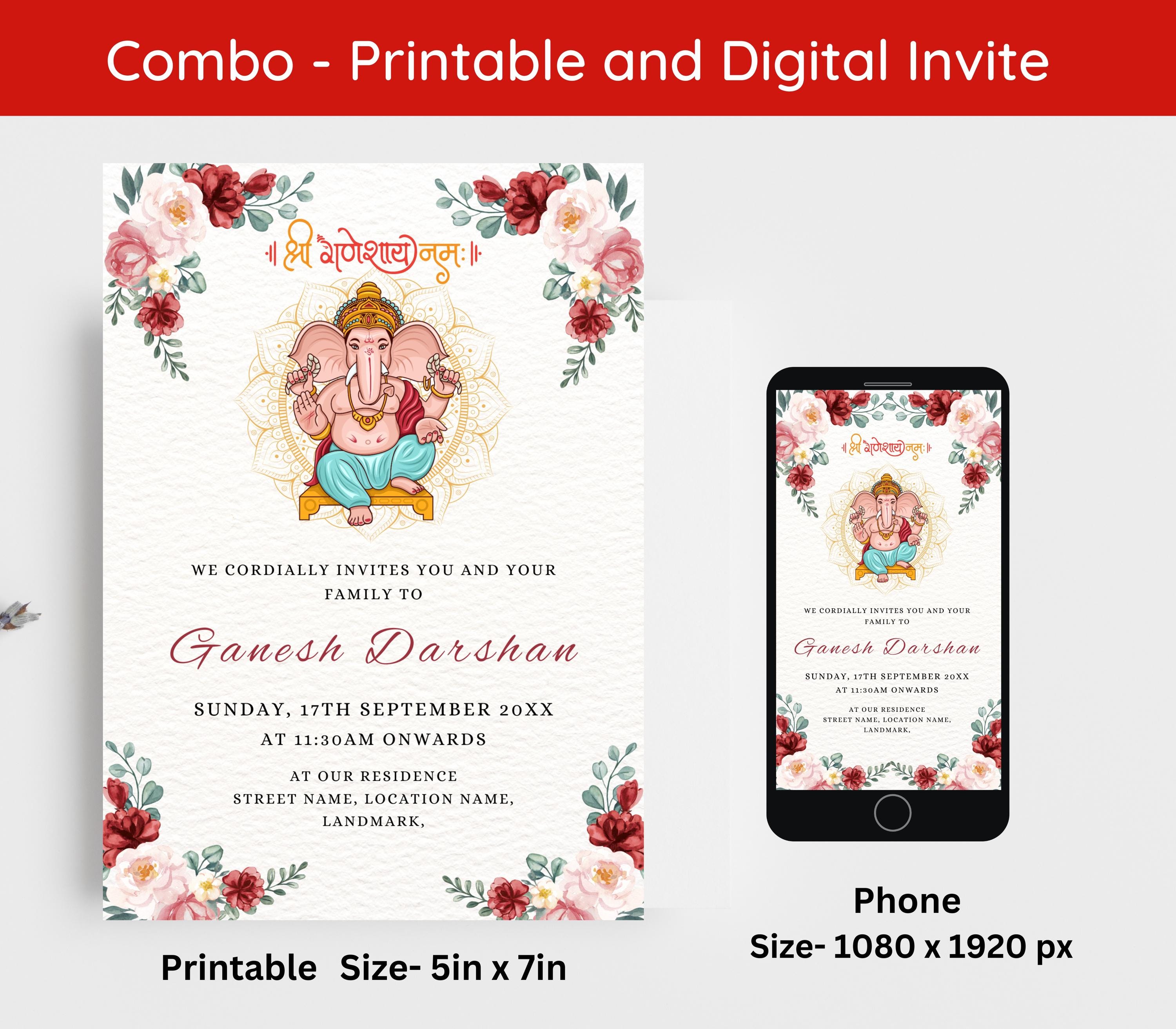 Editable Ganesh Darshan Invite, Ganesh Chaturthi Invitation, Ganesha ...