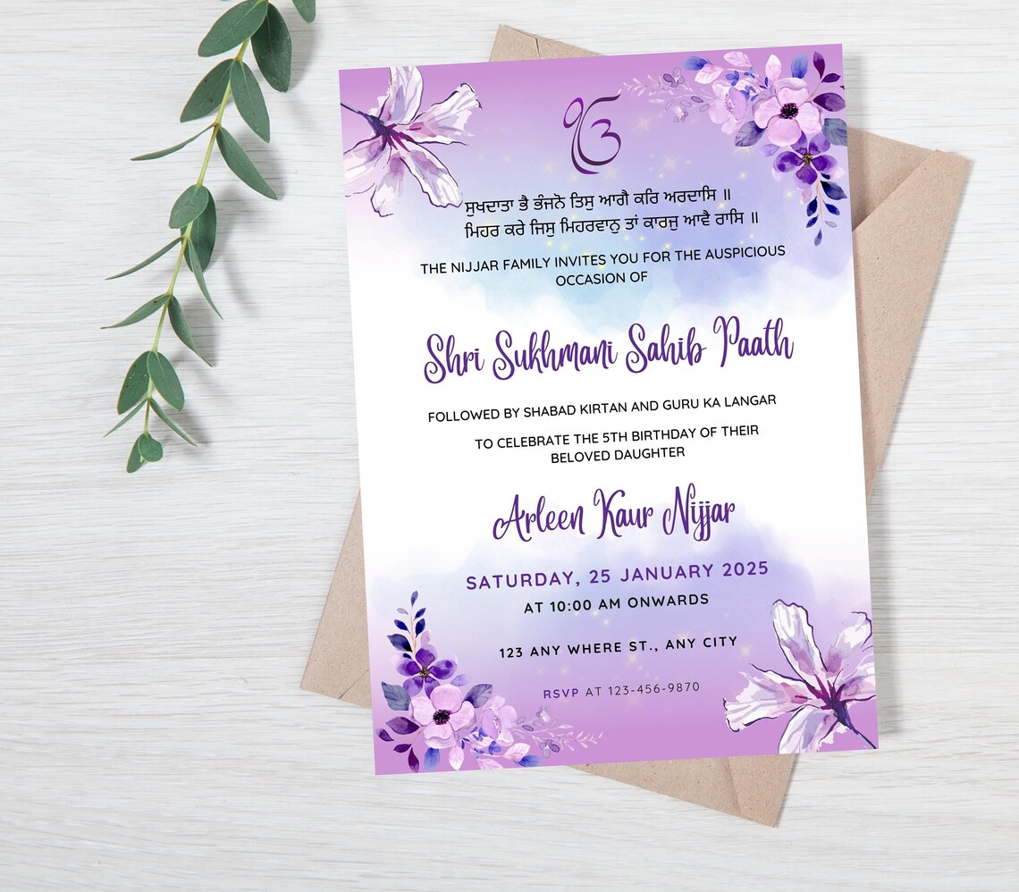 Editable Sukhmani Sahib Path Invitation: Floral Design (digital ...