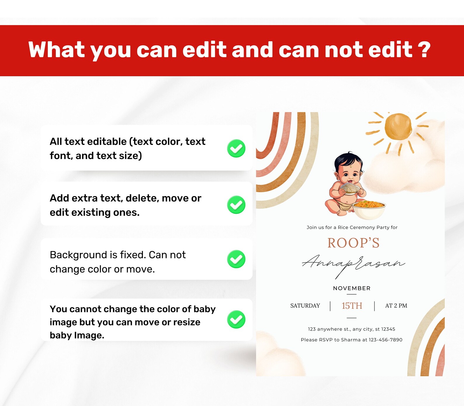 Editable First Rice Ceremony Invite, Annaprashan Invitation Template ...