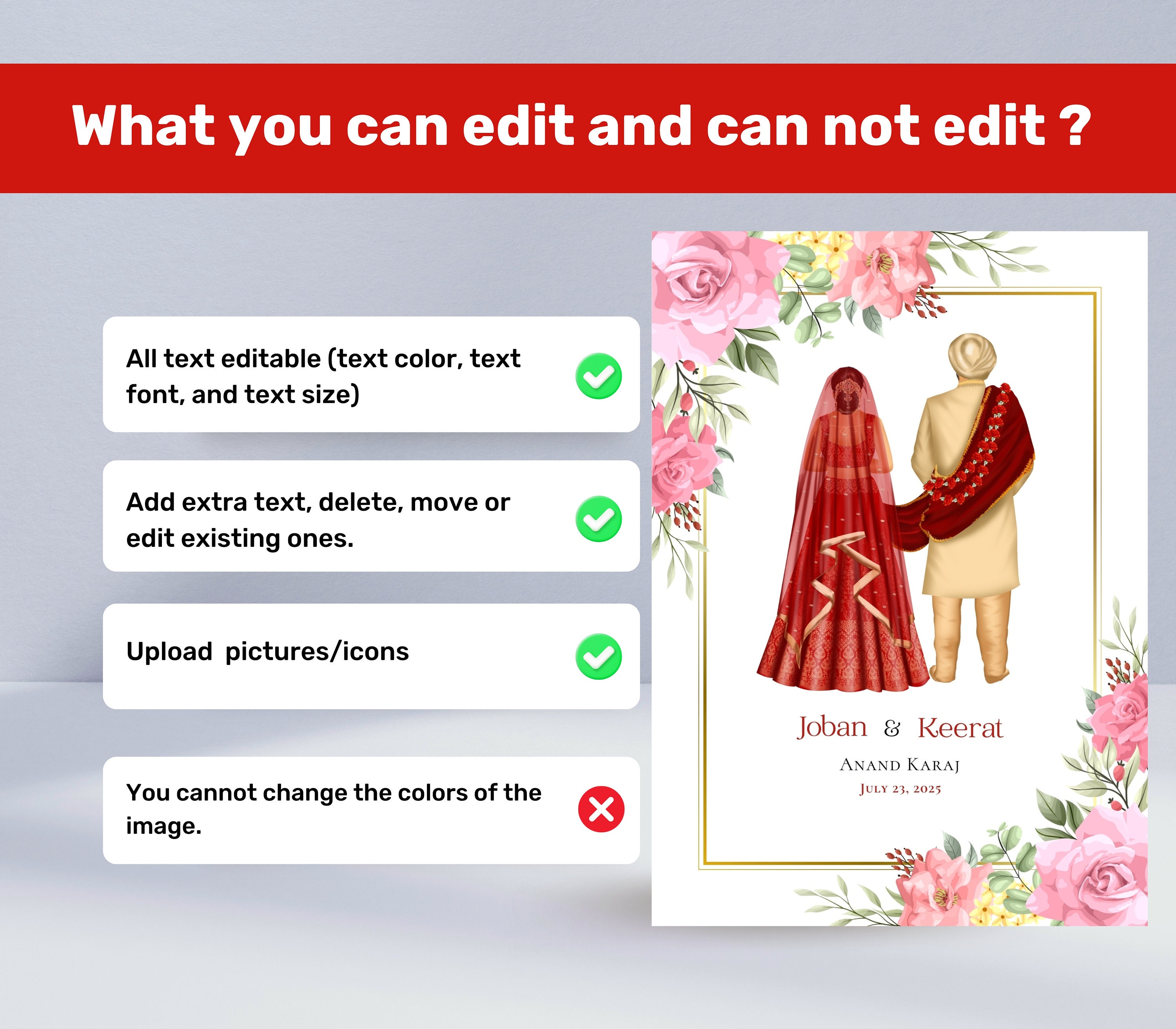 Editable Elegant Sikh Wedding Invitation Suite, Anand Karaj Invitation ...