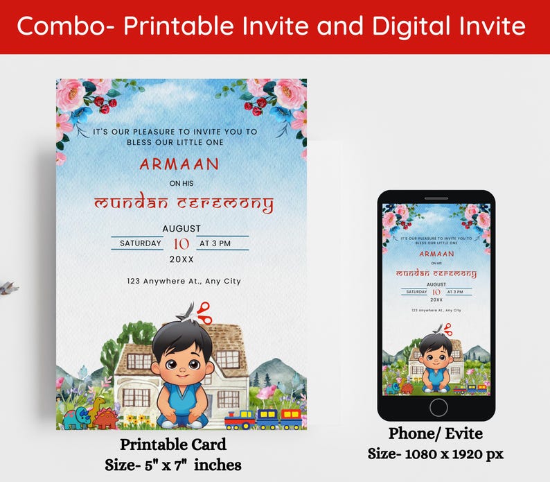 Editable Mundan Ceremony Invitation: Indian First Haircut, Digital or ...