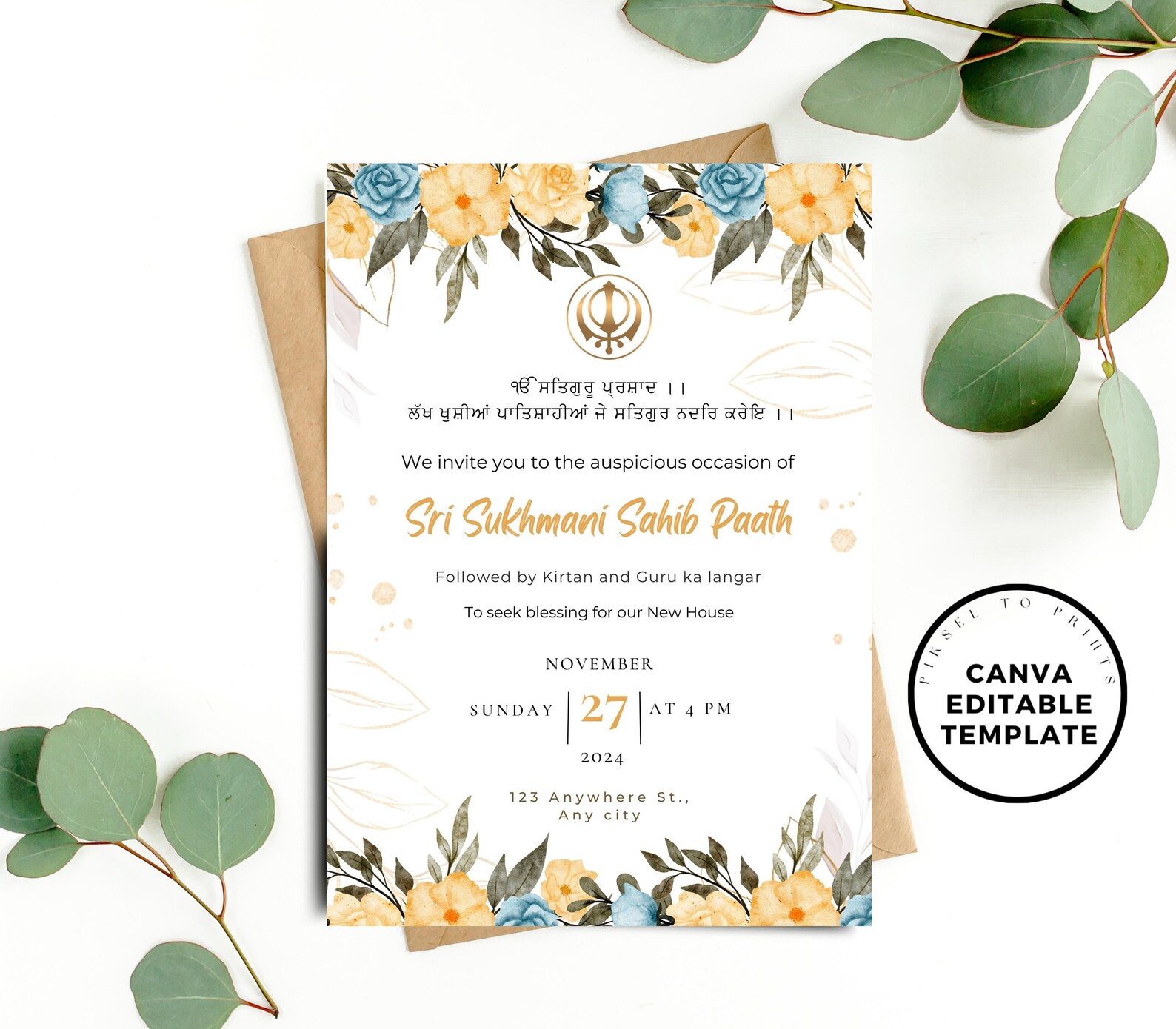 Editable Floral Sukhmani Sahib Path Invitation, Sukhmani Sahib Path ...