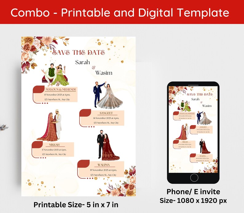 Editable Muslim Save the Date Invite All in One, Islamic Wedding ...