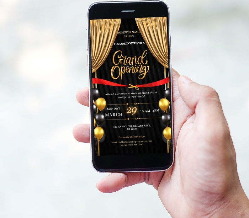 Editable Grand Opening Invitation Template: Black & Gold New Business ...