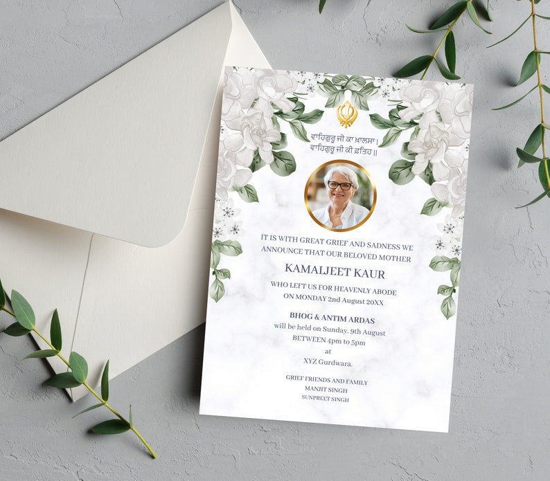 Sikh Funeral Announcement Card Template | Editable Punjabi Antim Ardas ...