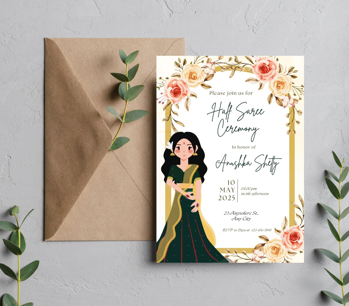 Editable Half Saree Ceremony Invitation Half Saree Function - Etsy