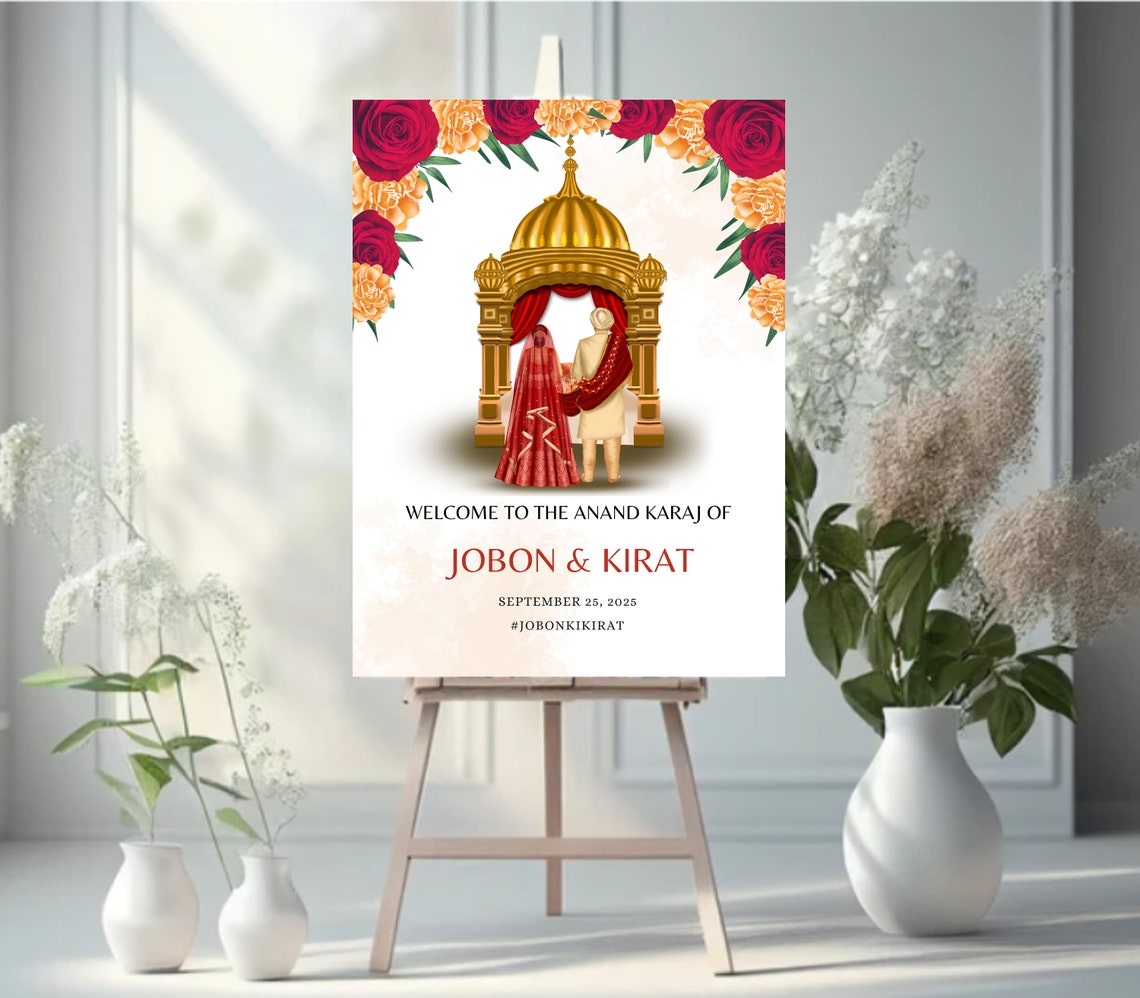 Editable Elegant Anand Karaj Welcome Sign, Anand Karaj Welcome Signage ...