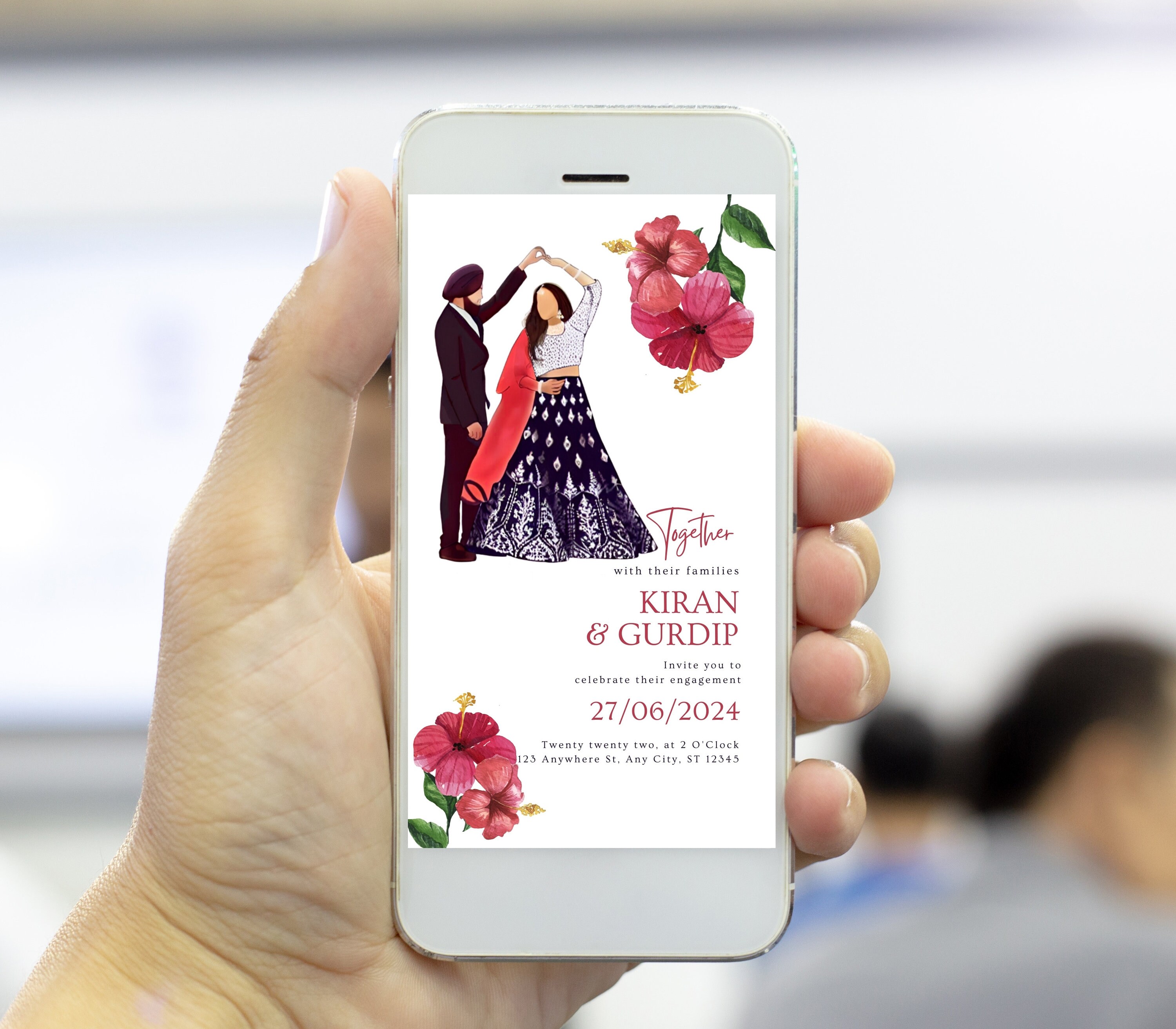 Editable Sikh Engagement Invitation, Punjabi Engagement Invite,floral ...