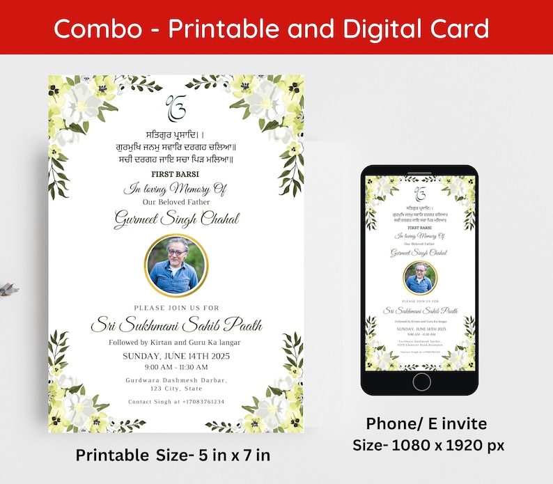 Editable Punjabi Funeral Invite | Sikh Funeral Invitation | First Barsi ...