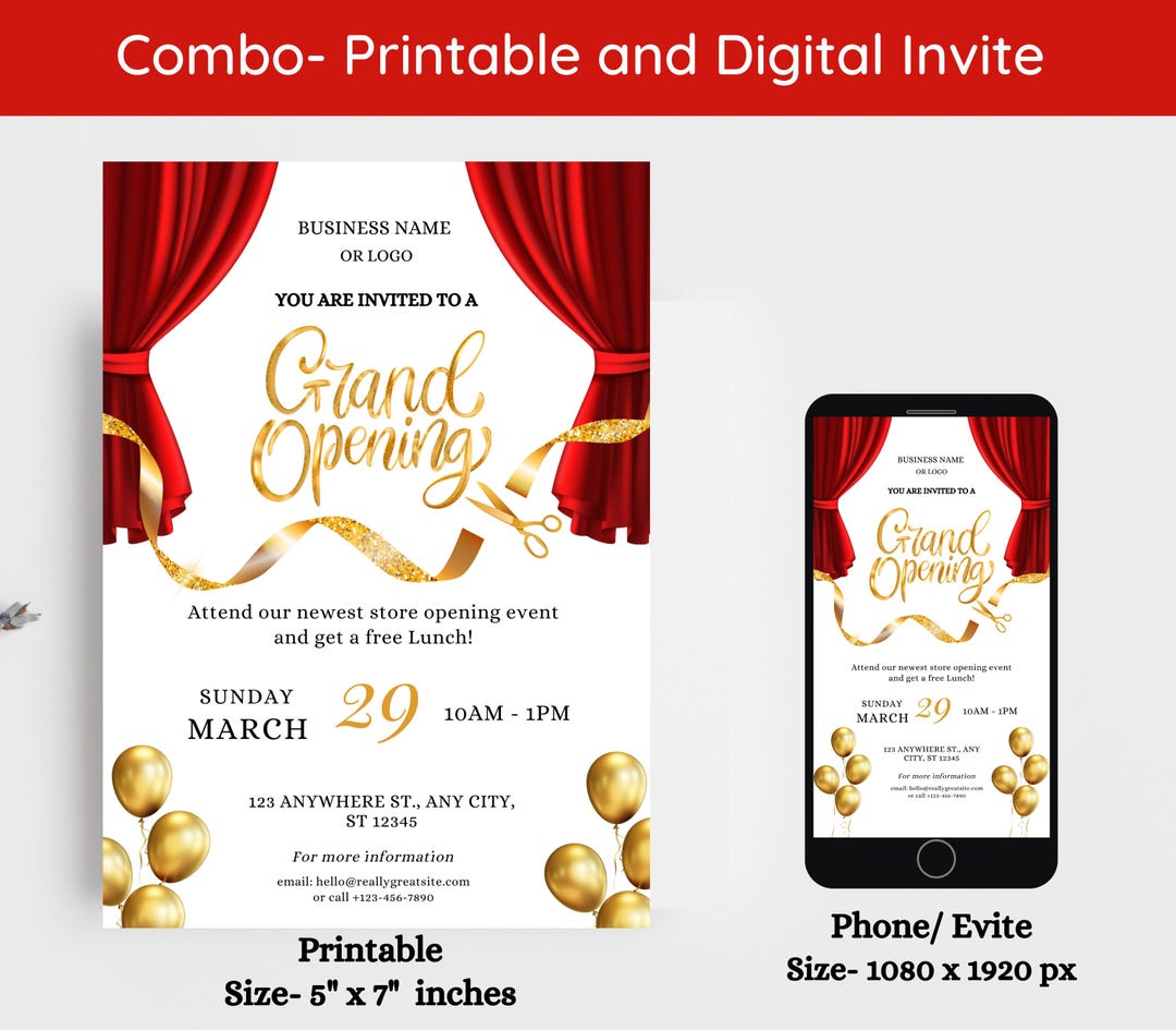 Editable Grand Opening Invitation Template, Business Launch Event ...