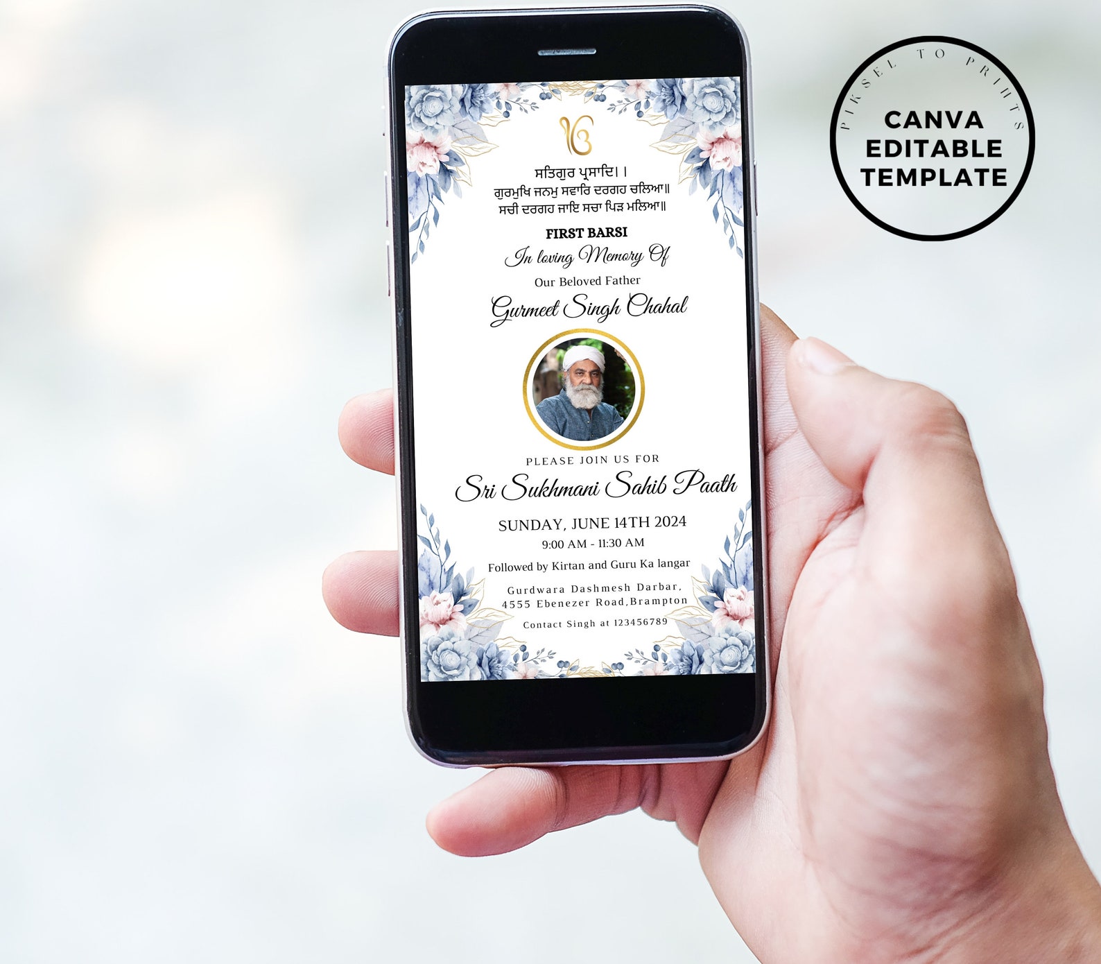 Editable Punjabi First Barsi Invitation: Sikh Funeral Card Template ...