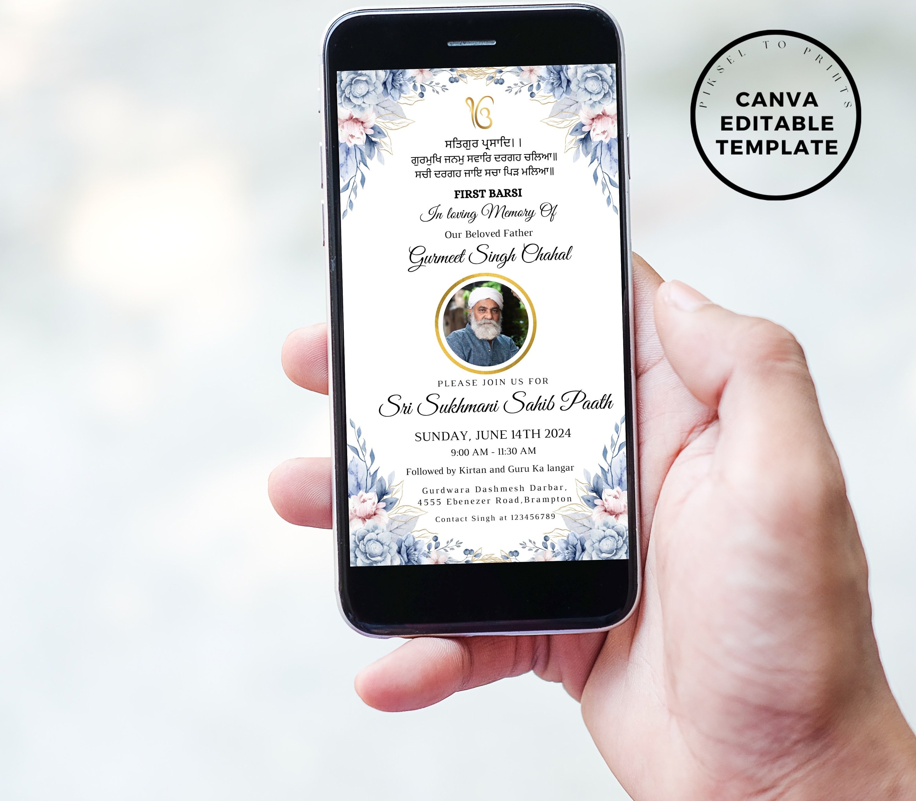 Editable Punjabi First Barsi Invitation: Sikh Funeral Card Template ...