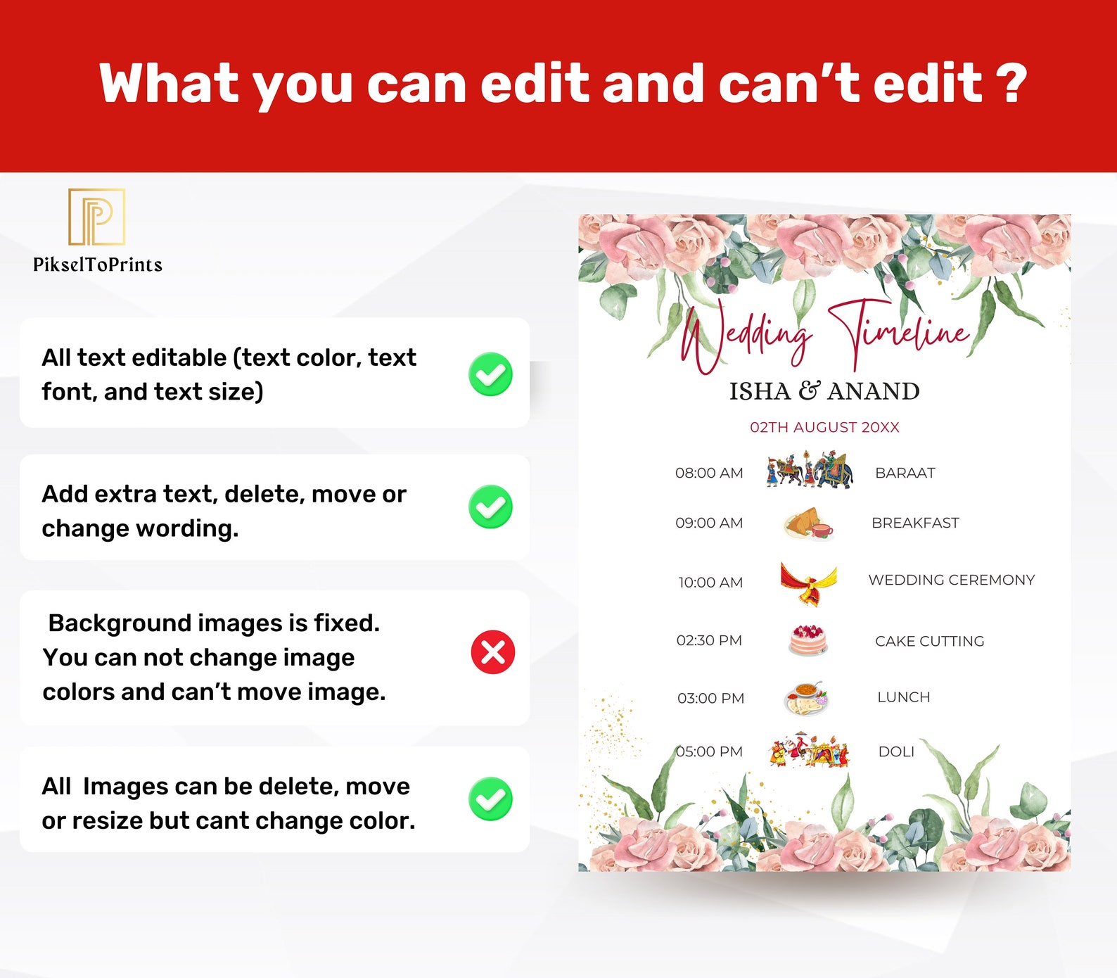 Indian Wedding Itinerary Timeline Sign, Hindu Wedding Program, Sikh ...