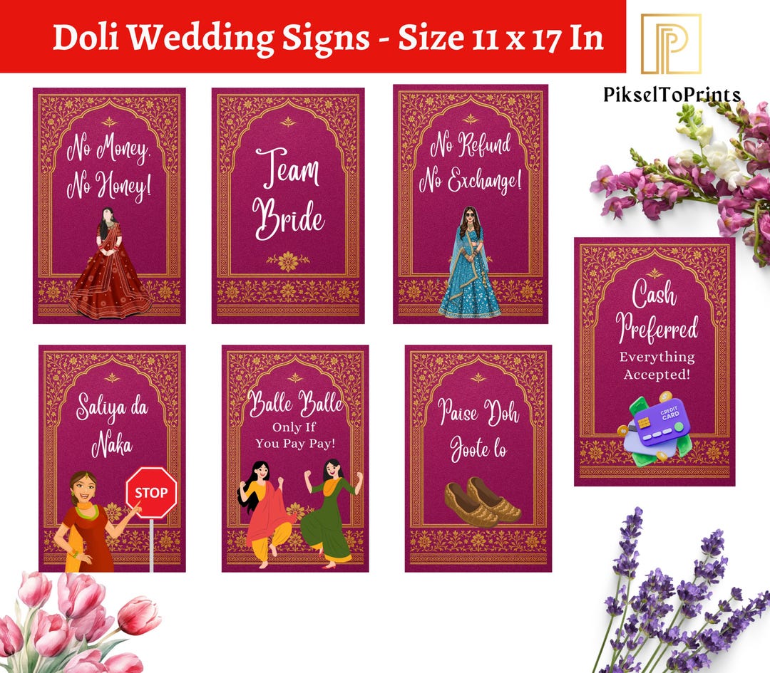 Doli Sign Pack 7, Ribbon Ceremony Sign, Bridal Party Signage, No Entry ...