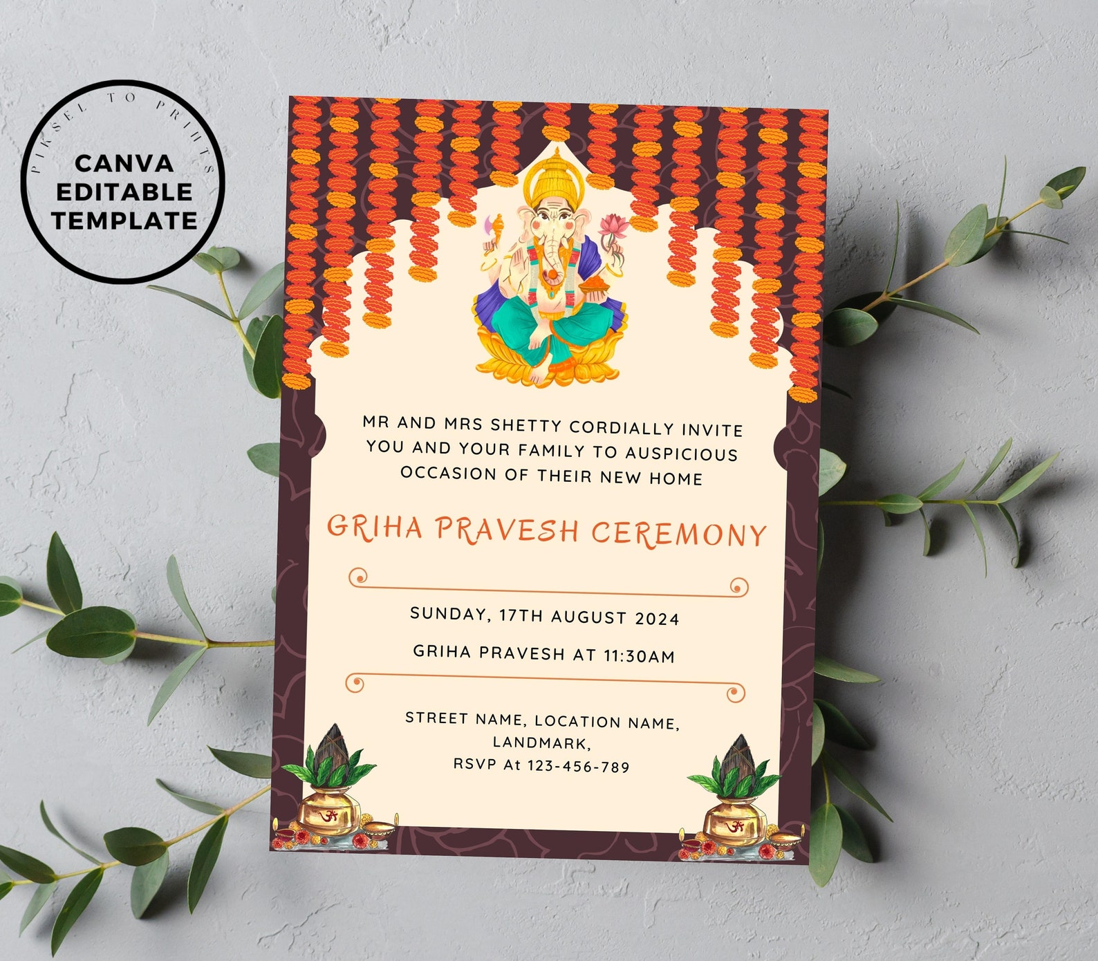 Editable Griha Pravesh Invitation: Indian Housewarming Invite (digital ...