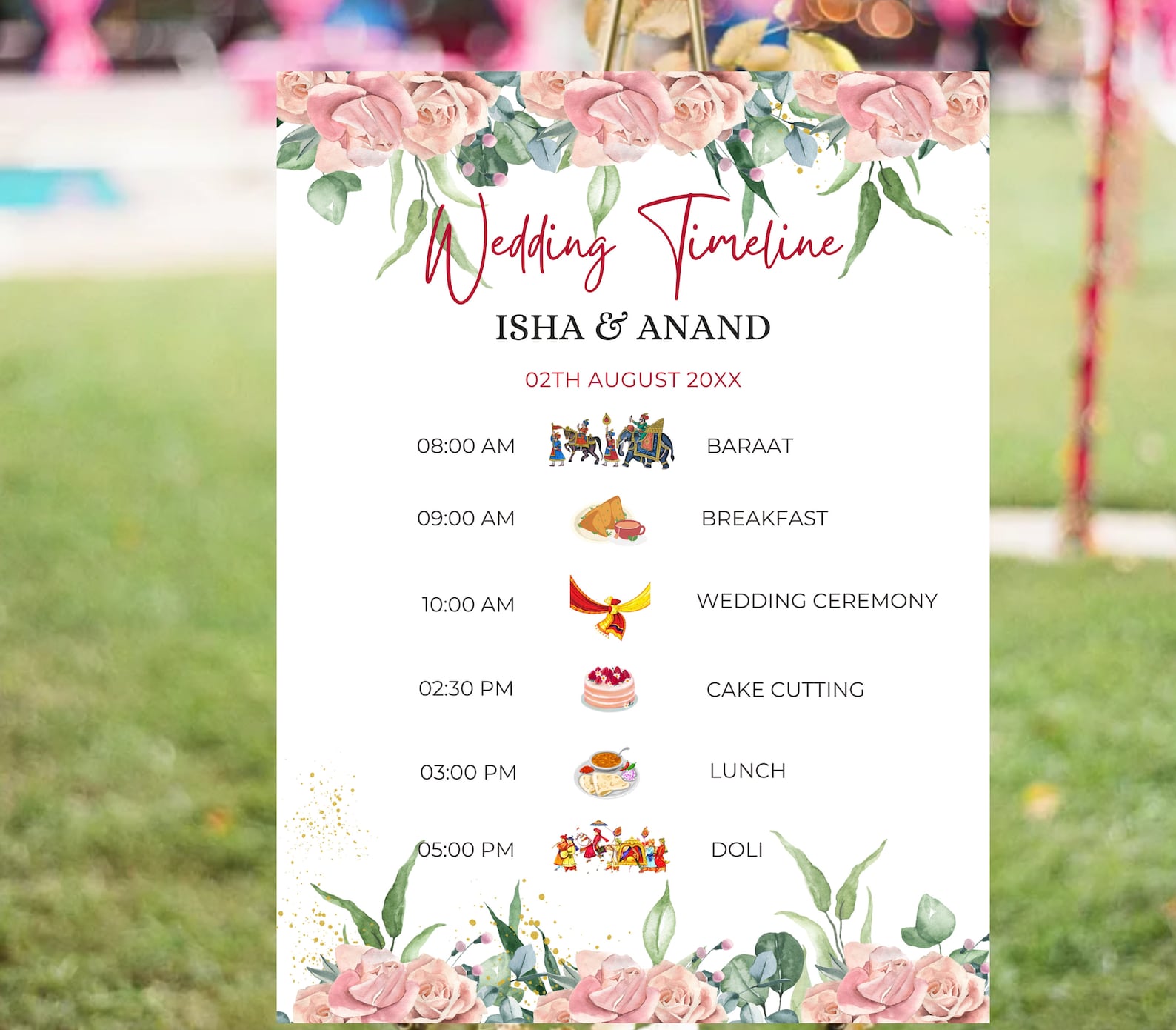 Indian Wedding Itinerary Timeline Sign, Hindu Wedding Program, Sikh ...