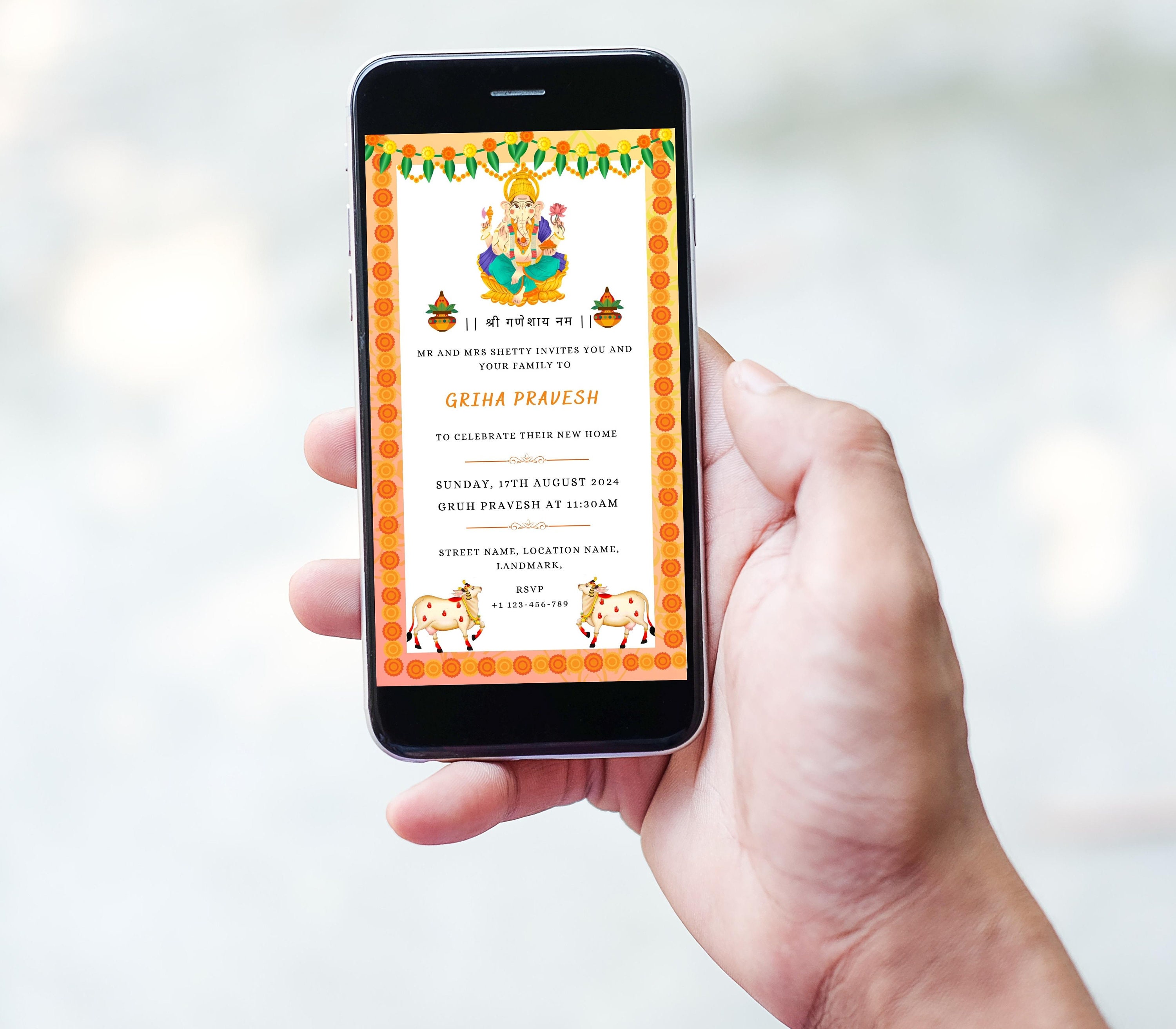 Editable Griha Pravesh Invitation: Indian Hindu Housewarming Ceremony ...