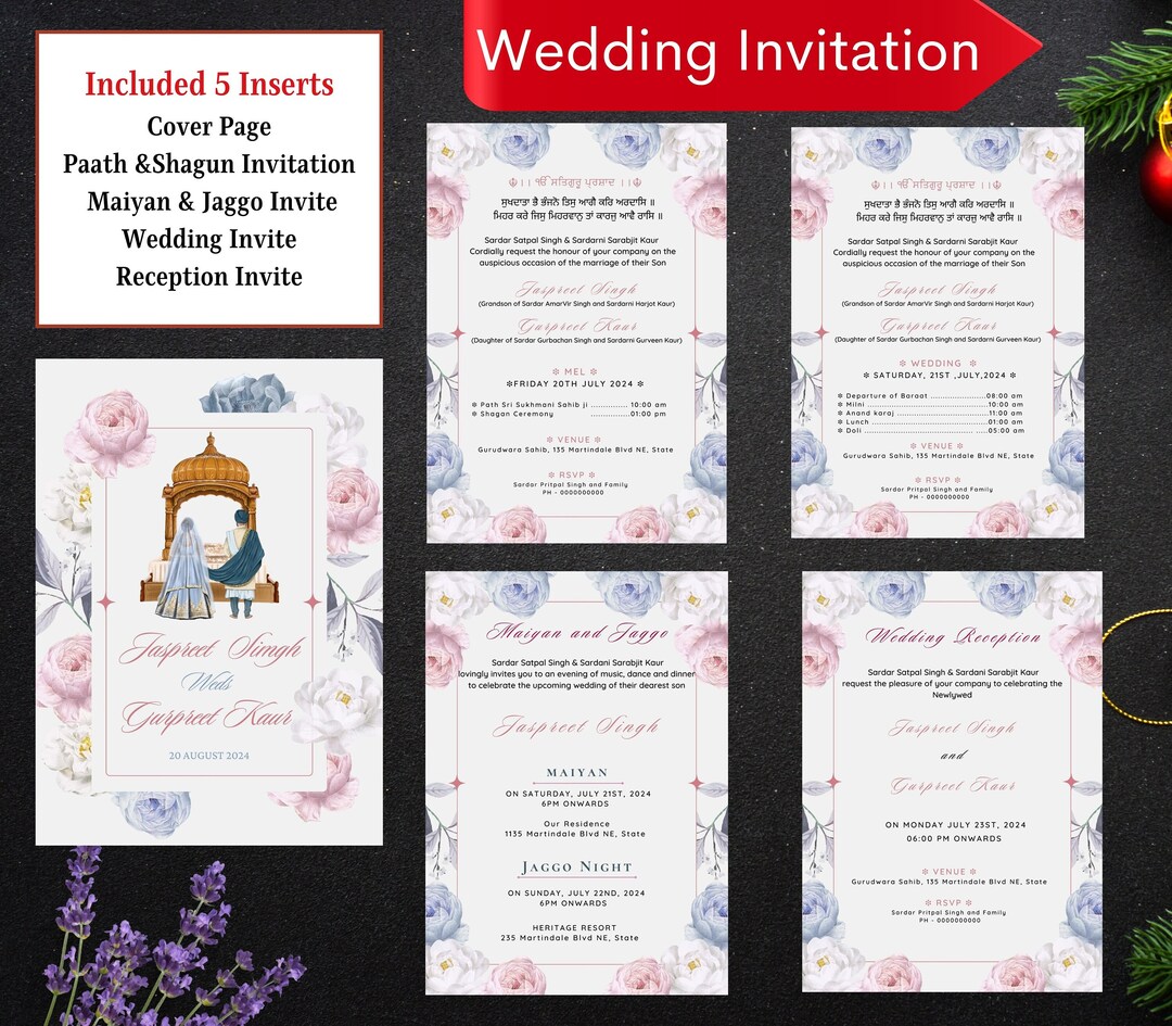 Editable Sikh Wedding Invitation Card Bundle All in One, Paath Invite ...