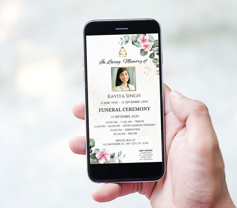 Editable Hindu Funeral Invitation: Indian Death Announcement Card ...