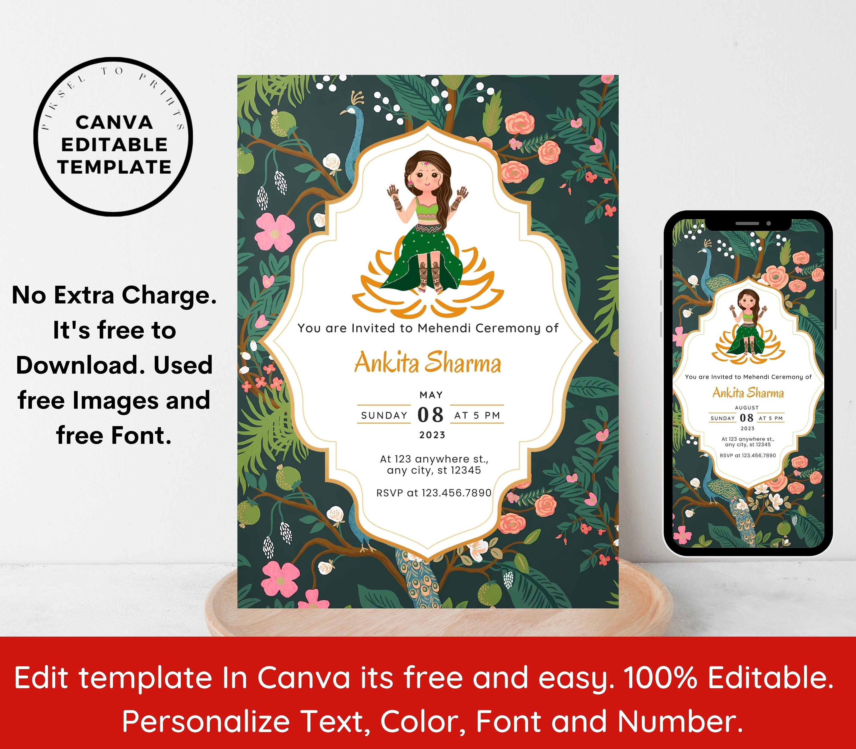 Mehndi Invitation Card Mehndi Invite Digital Henna Party - Etsy Canada