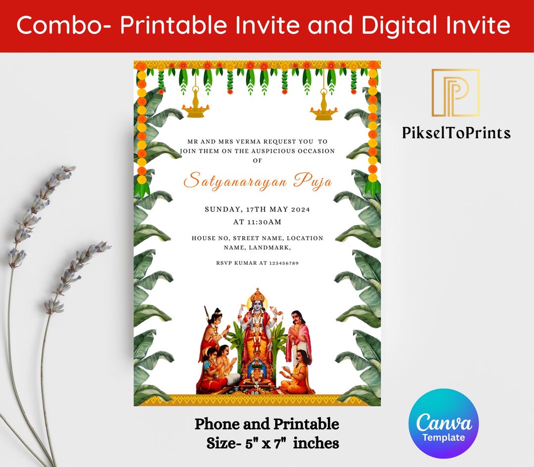 Editable Satyanarayana Pooja Invitation: Indian Satyanaraya Vrat Katha ...