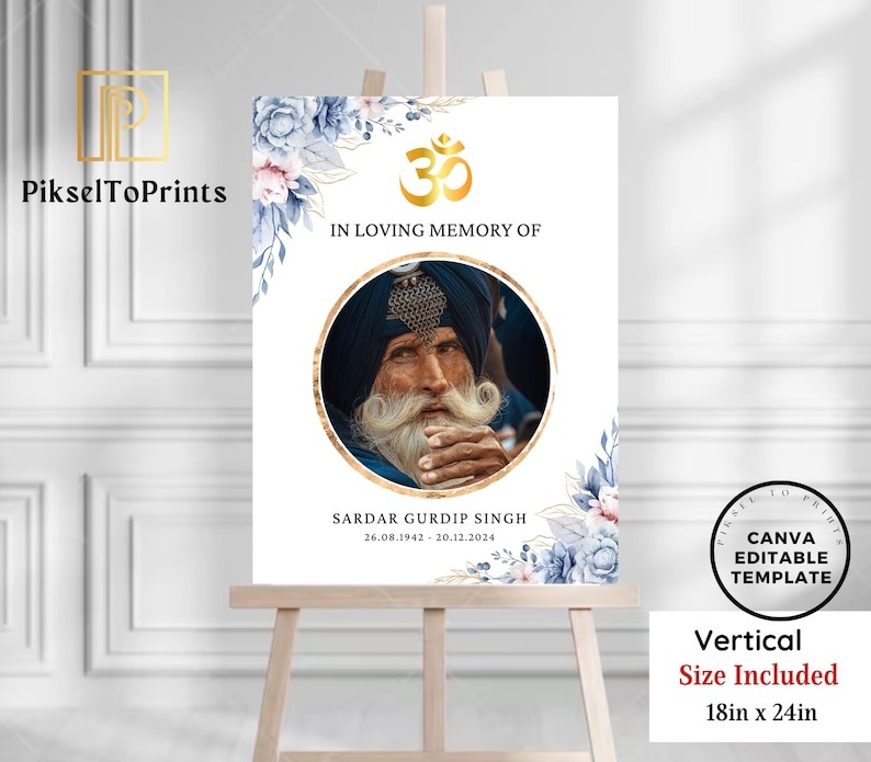 Editable Indian Funeral Memorial Sign, Floral Hindu Barsi Poster ...